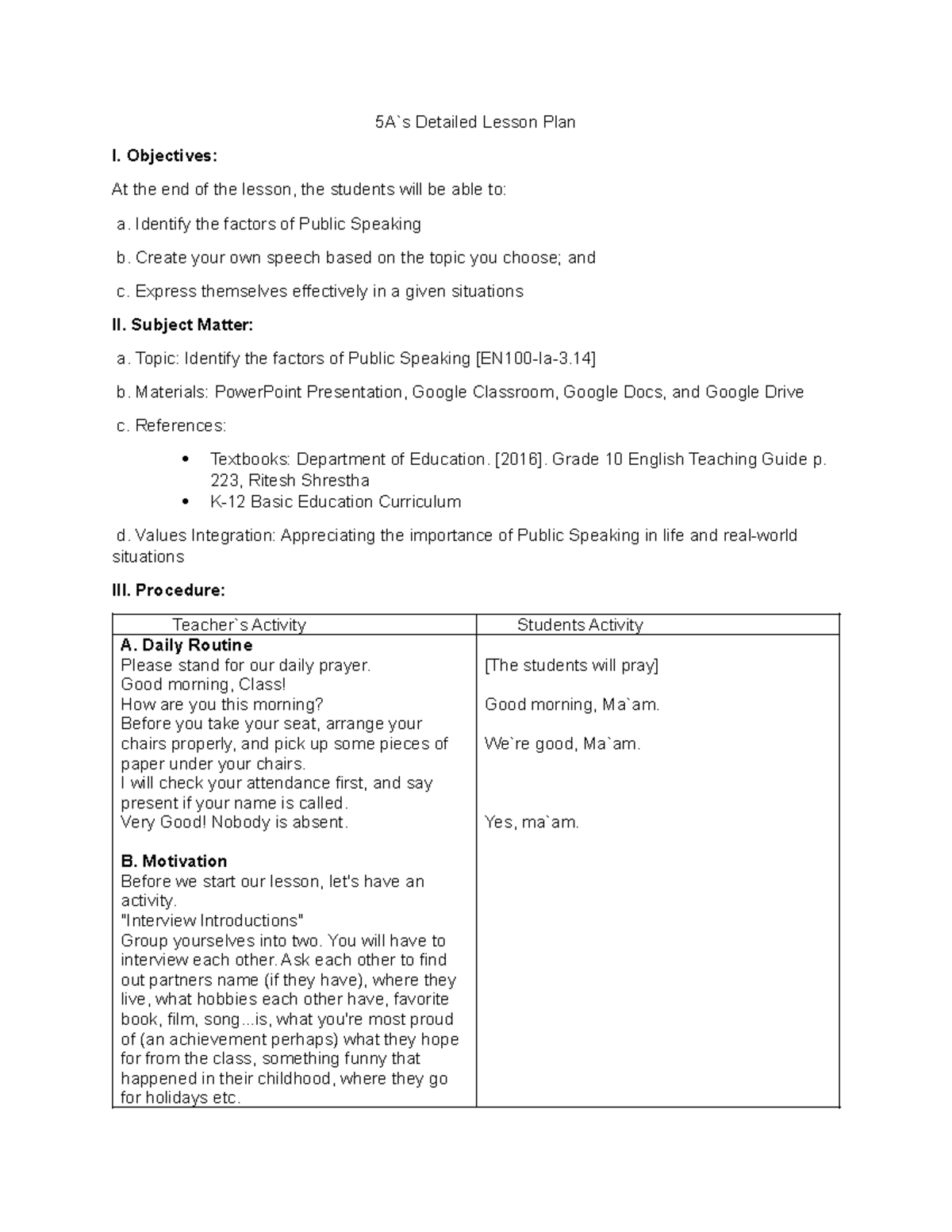 Ms - DLP in English - 5As Detailed Lesson Plan I. Objectives: At the ...