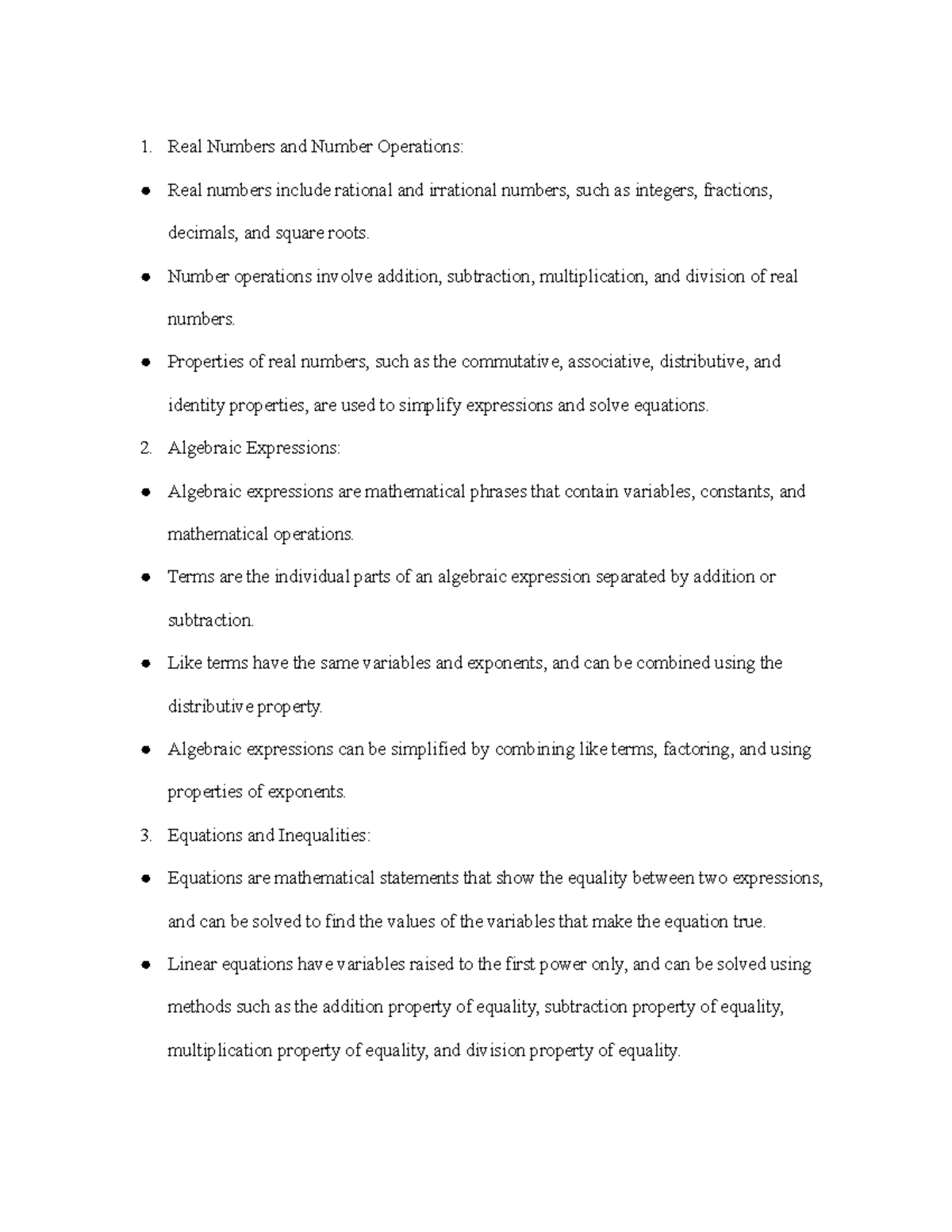 College algebra notes 1 - Real Numbers and Number Operations: Real ...