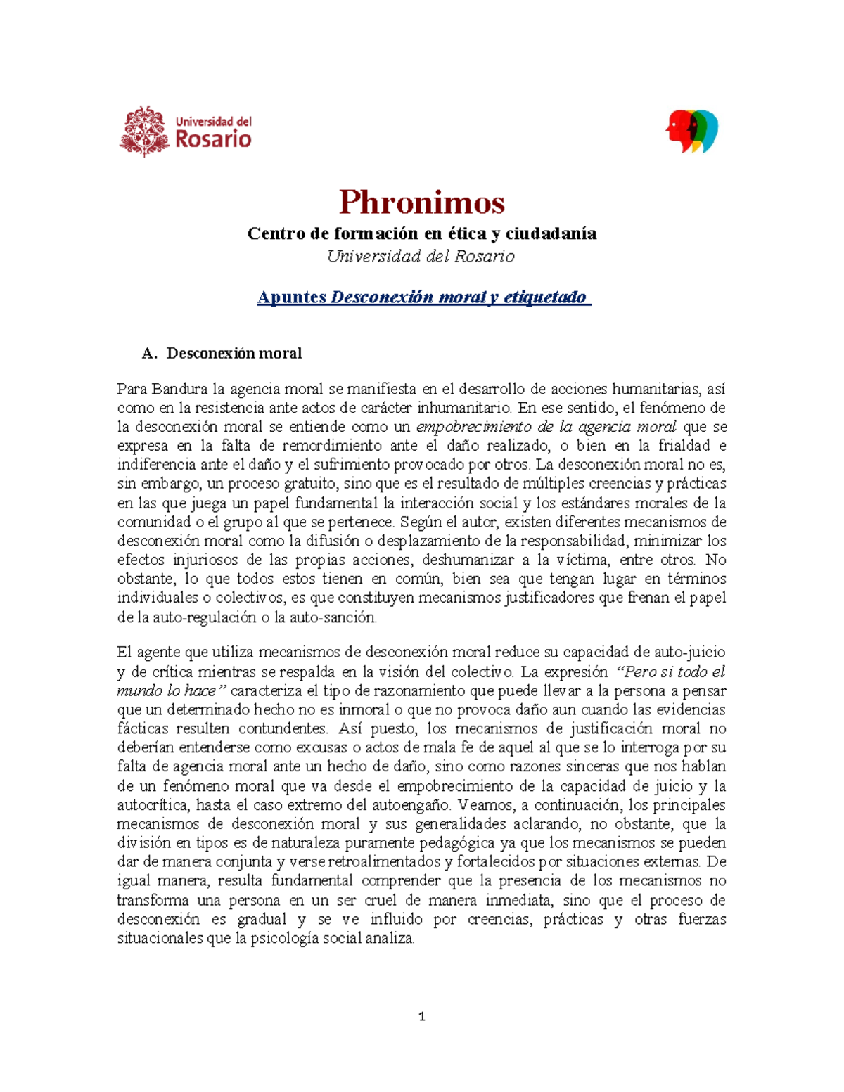 Desconexión moral - taller - Phronimos Centro de formación en ética y ...