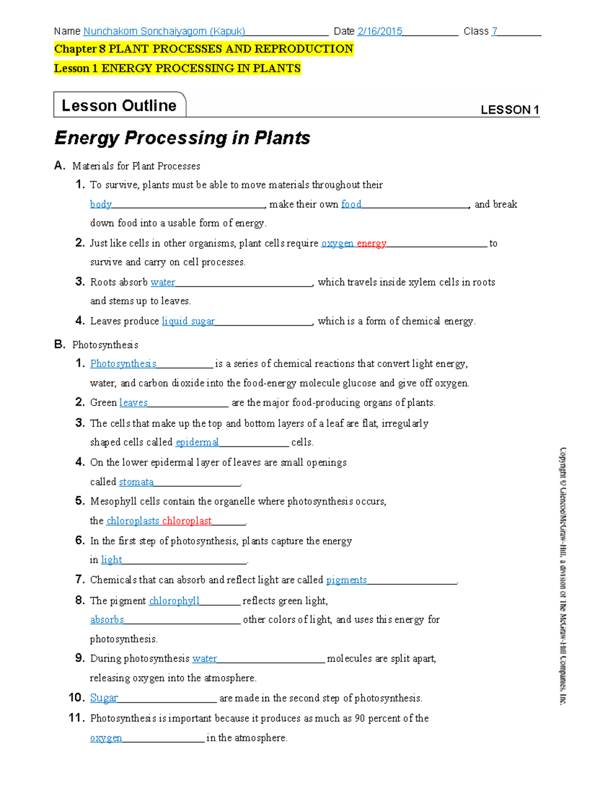 Chapter 8 lesson 1 - This is help!! - Name Nunchakorn Sonchaiyagorn (Kapuk) Date 2/16/2015 Class ...