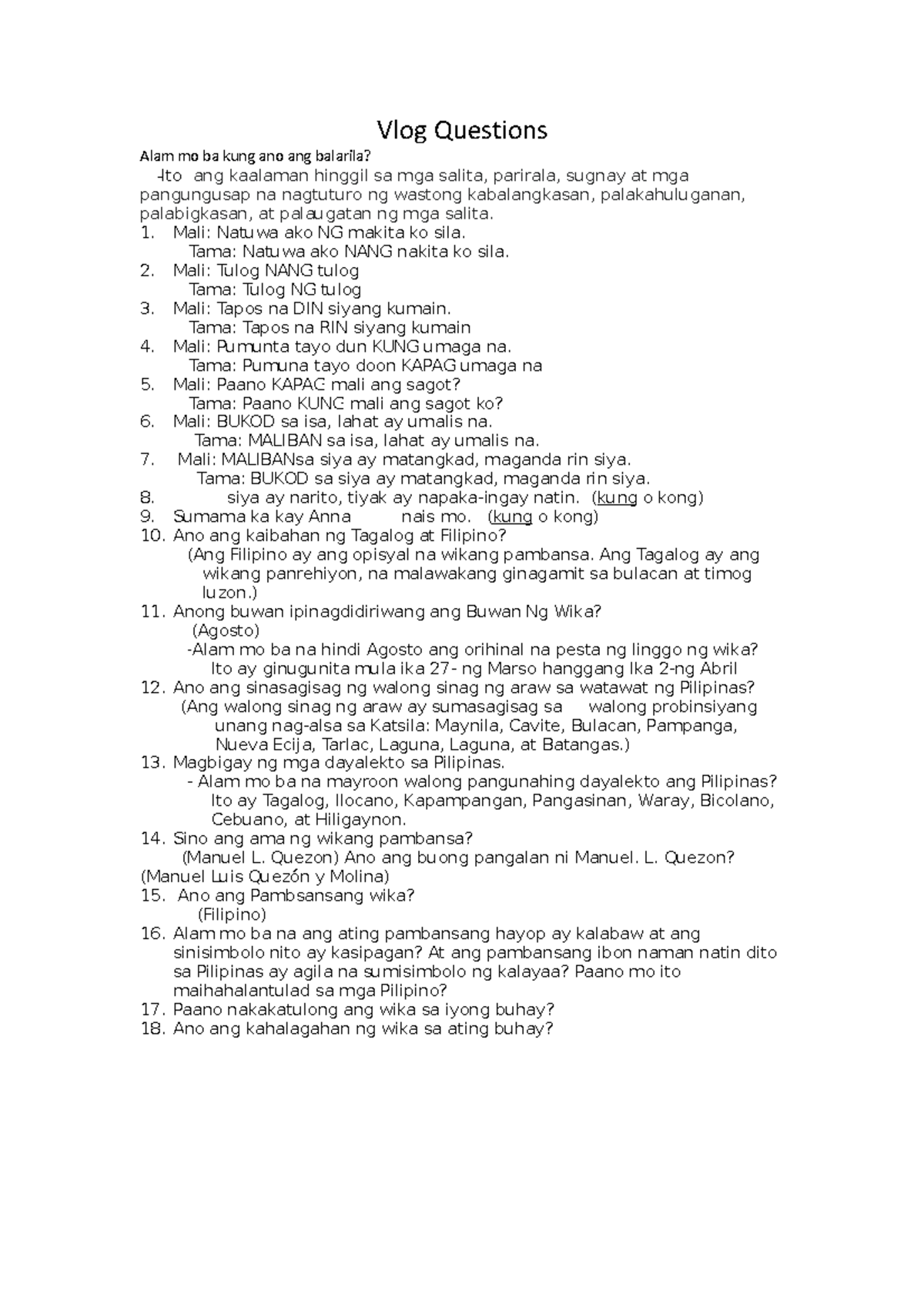 Filipino vlog questions - Vlog Questions Alam mo ba kung ano ang ...