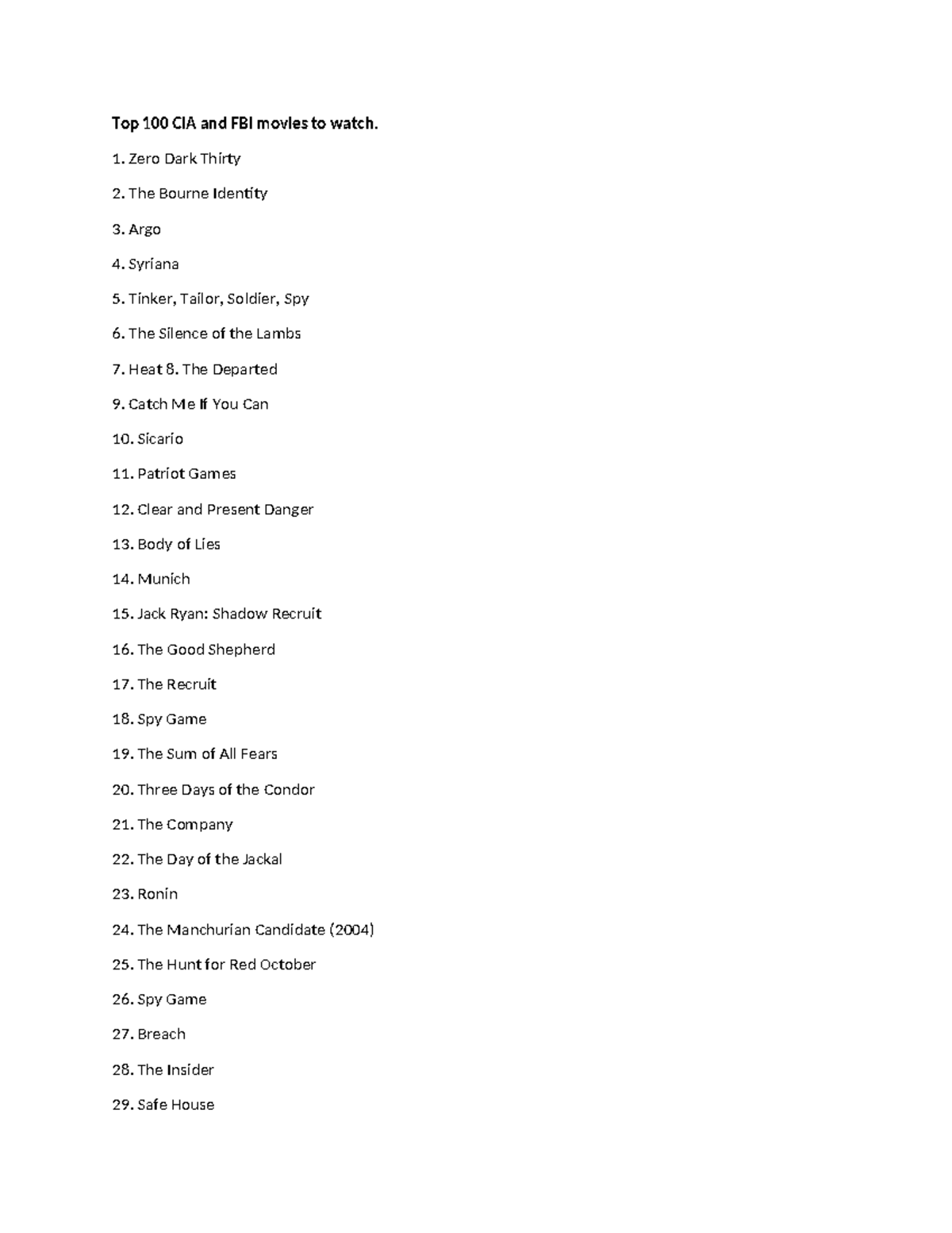 Top 100 CIA and FBI movies to watch - Zero Dark Thirty The Bourne ...