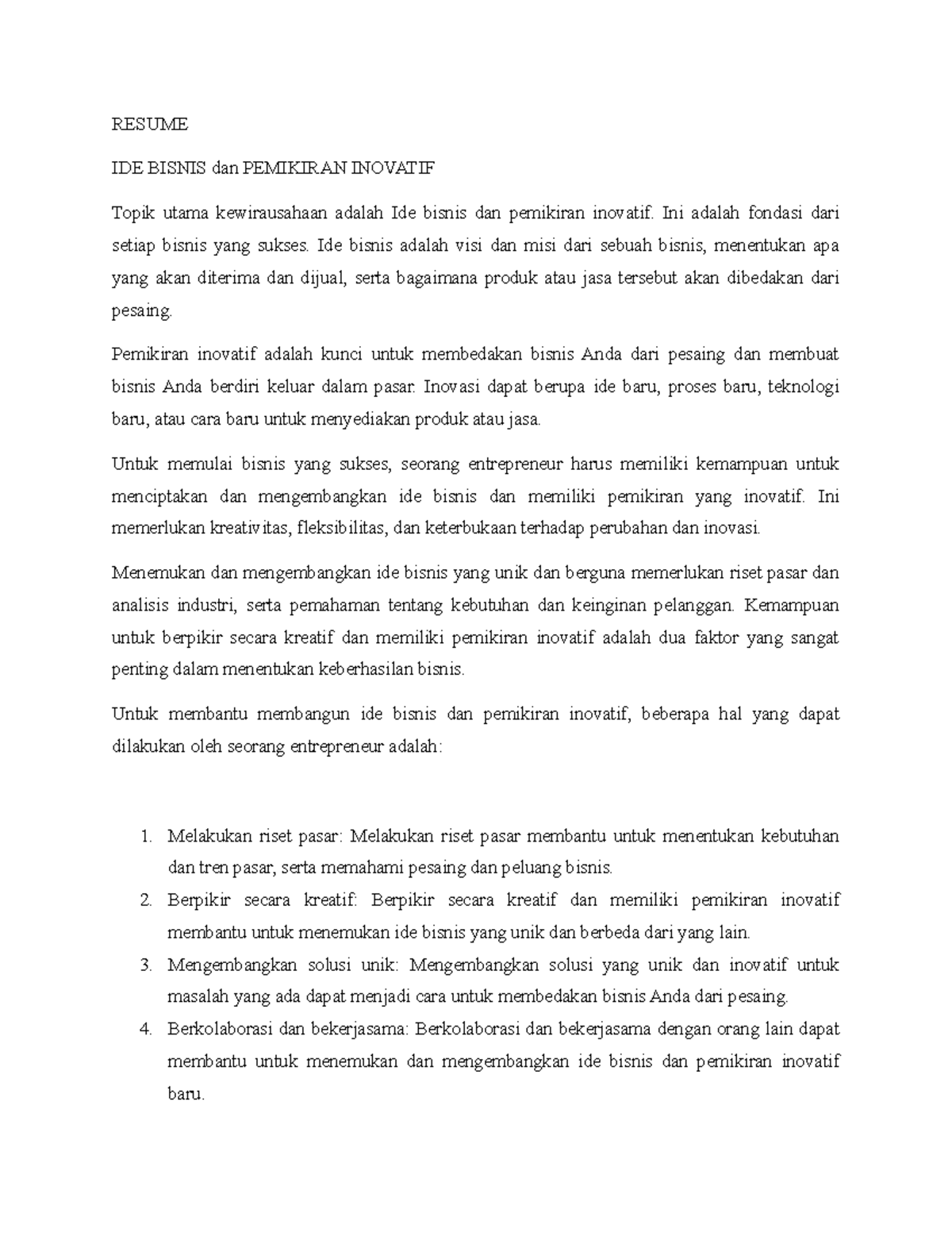 Kewirausahaan - Resume IDE Bisnis dan Pemikiran Inovatif - RESUME IDE ...