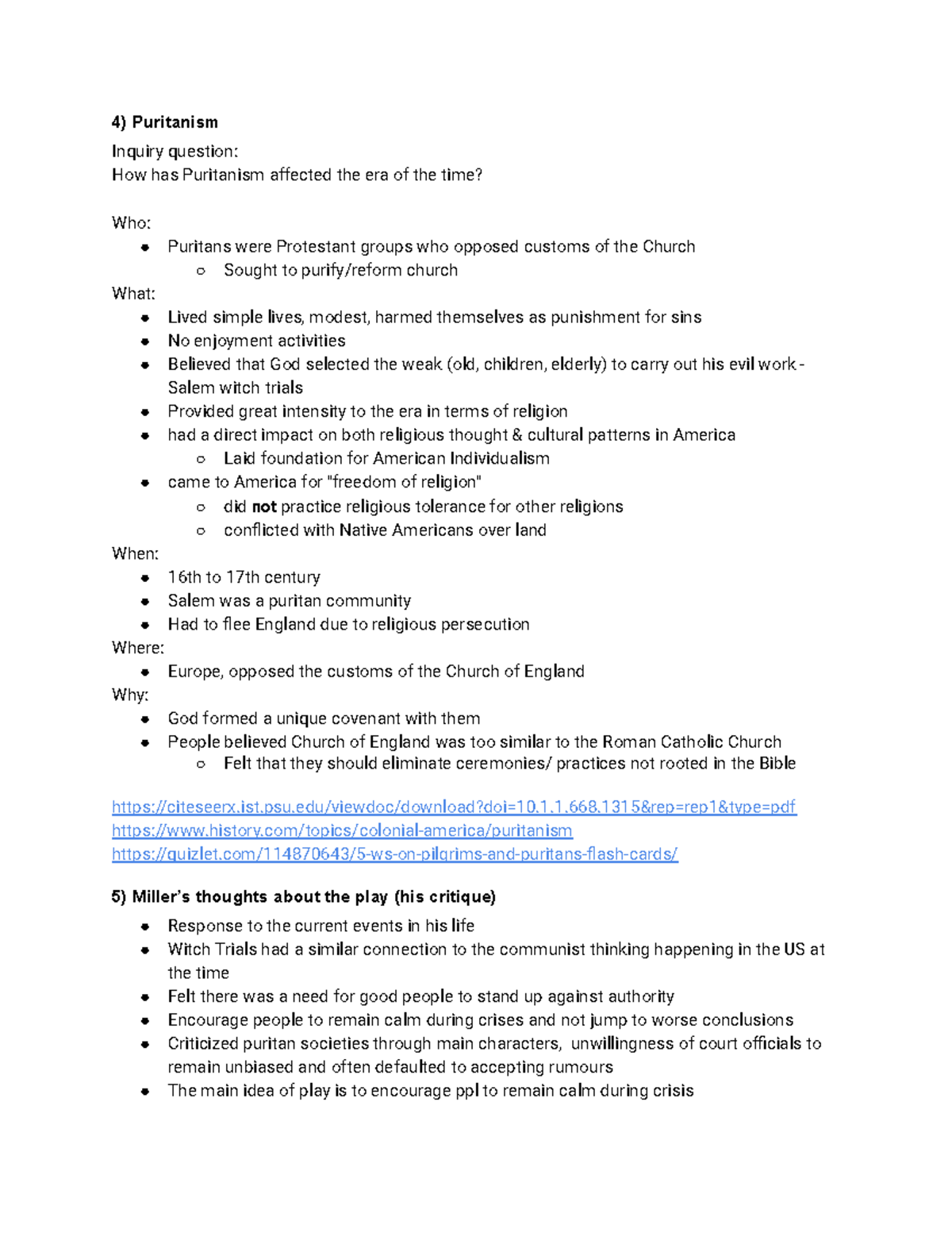 The Crucibles Research - 4 ) Puritanism Inquiry question: How has ...