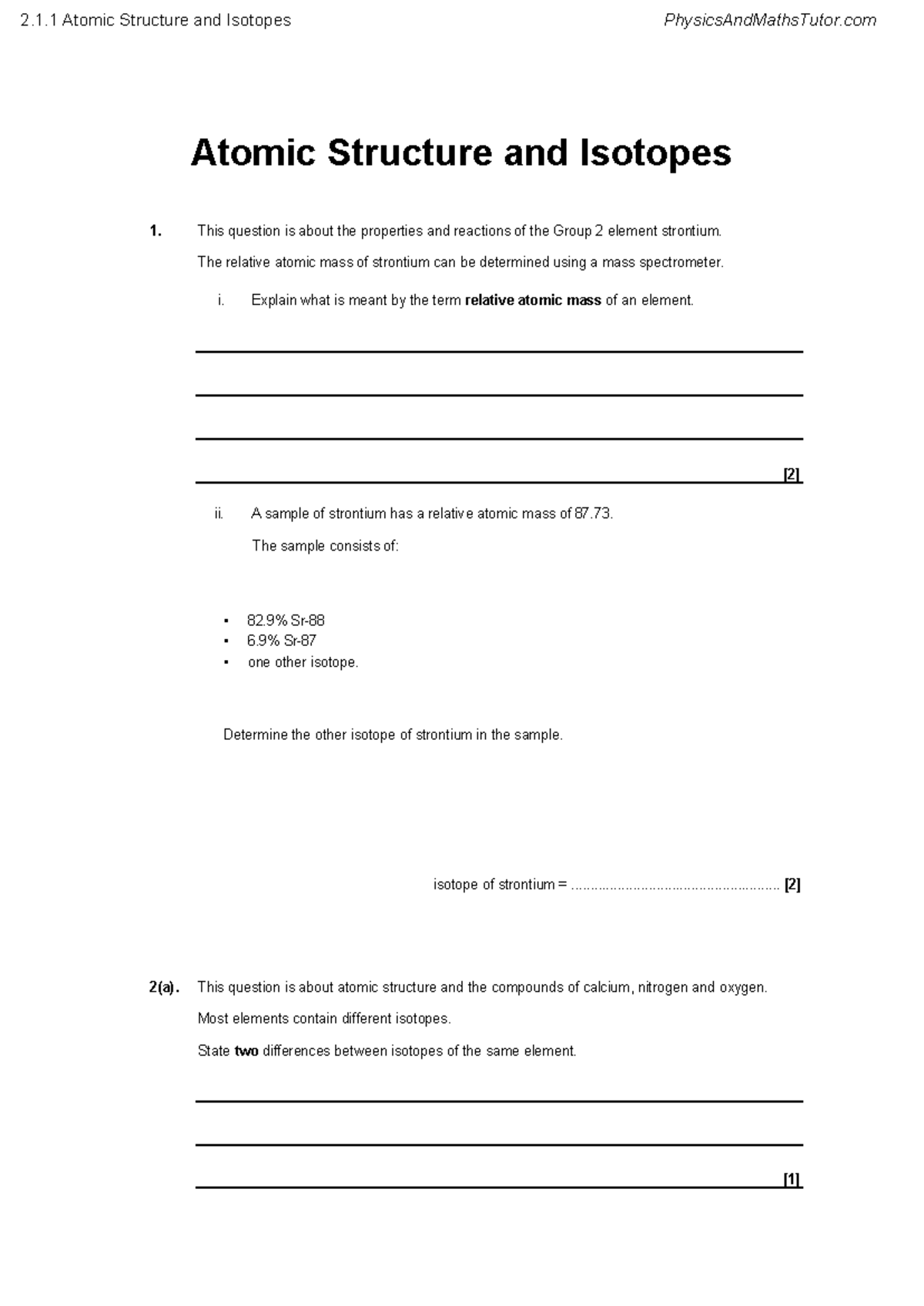 2.1.1 Atomic Structure and Isotopes QP - Atomic Structure and Isotopes ...