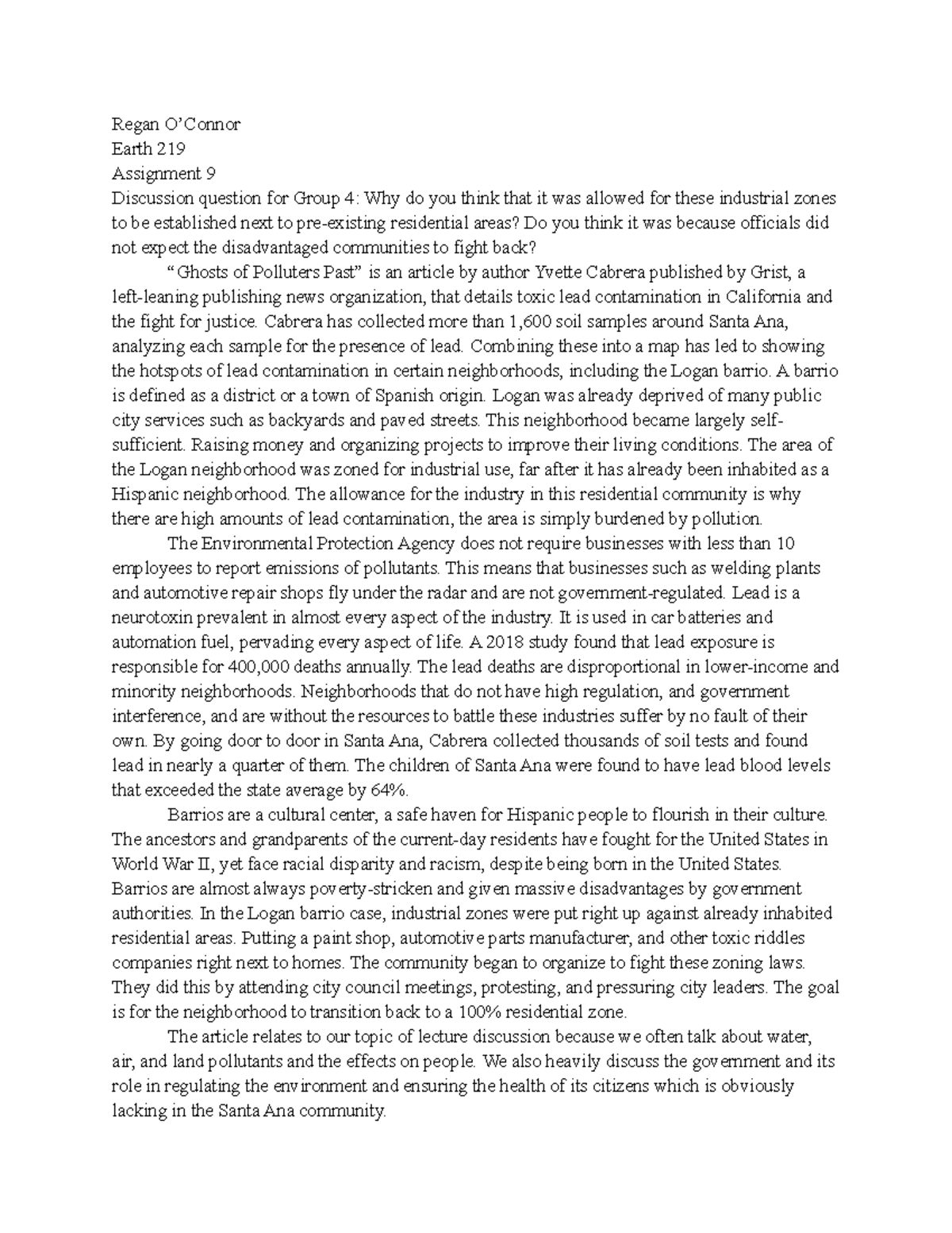 A9 Earth 219 Assignment - Regan O’Connor Earth 219 Assignment 9 ...