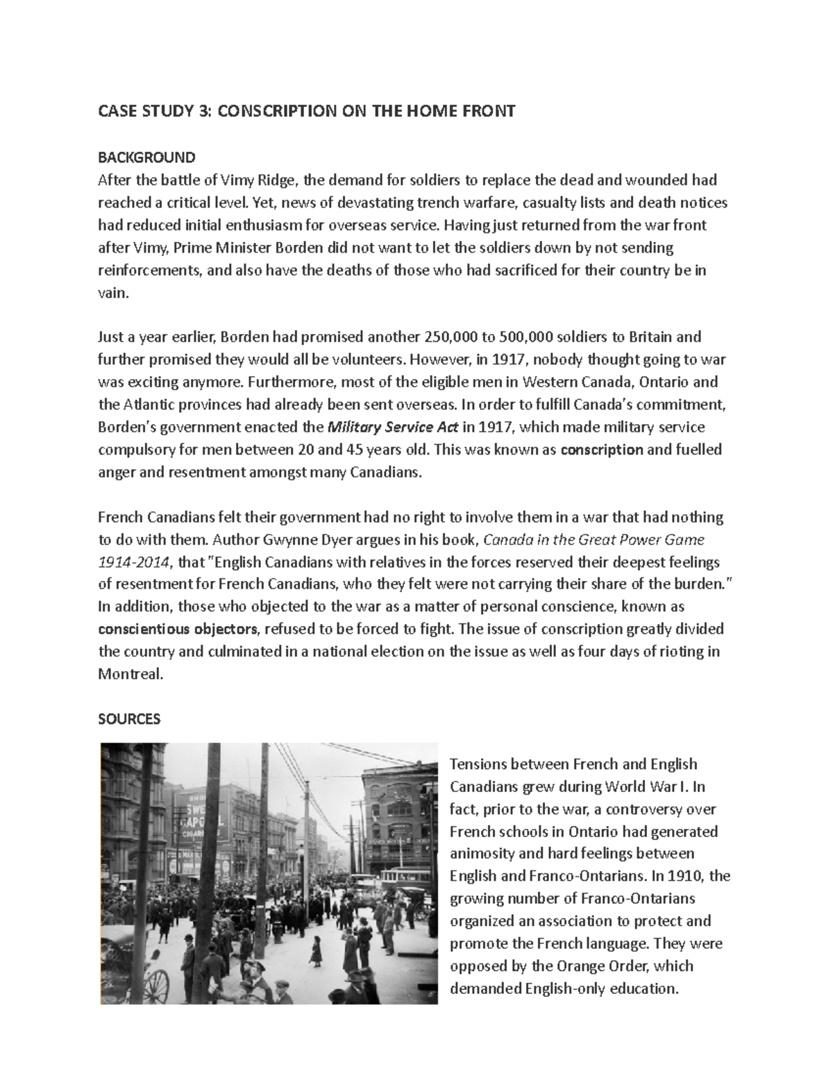 Copy of Conscription on the Home Front Case Study - CASE STUDY 3: CONSCRIPTION ON THE HOME FRONT ...