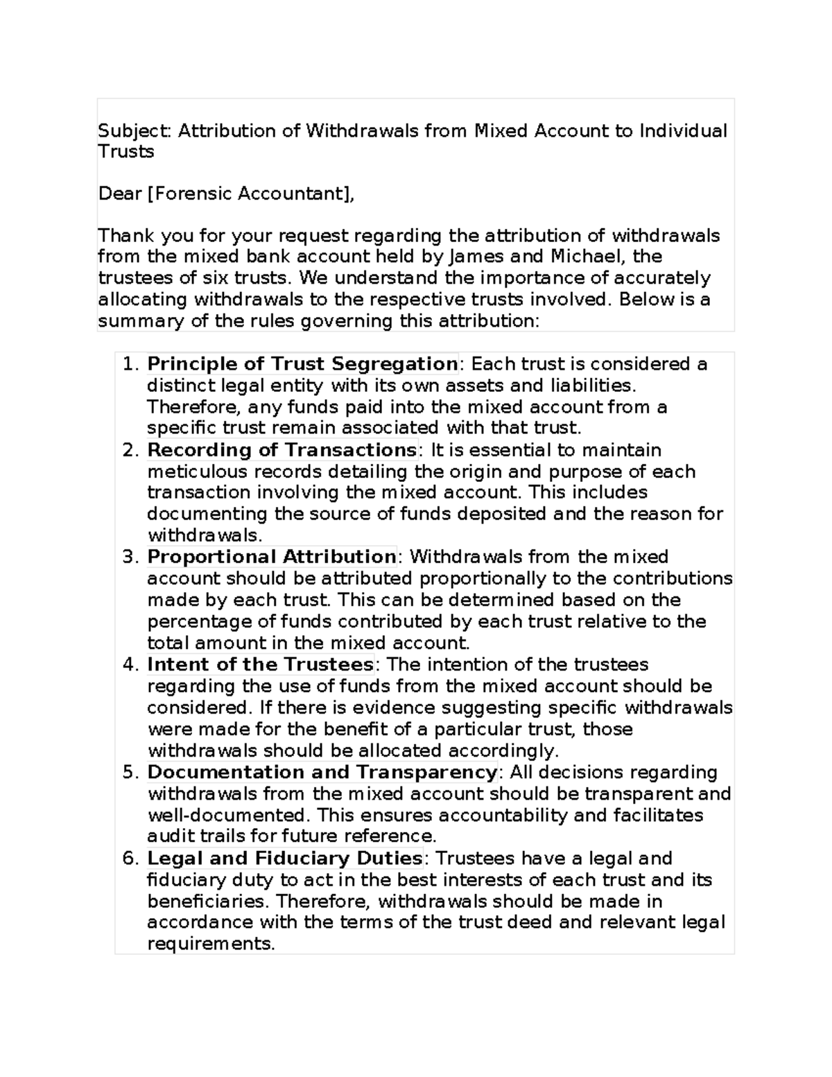 Class note trust - Subject: Attribution of Withdrawals from Mixed ...