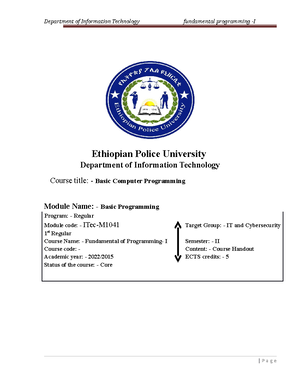 Worksheet of Event Driven Programming - Ethiopian Police University ...