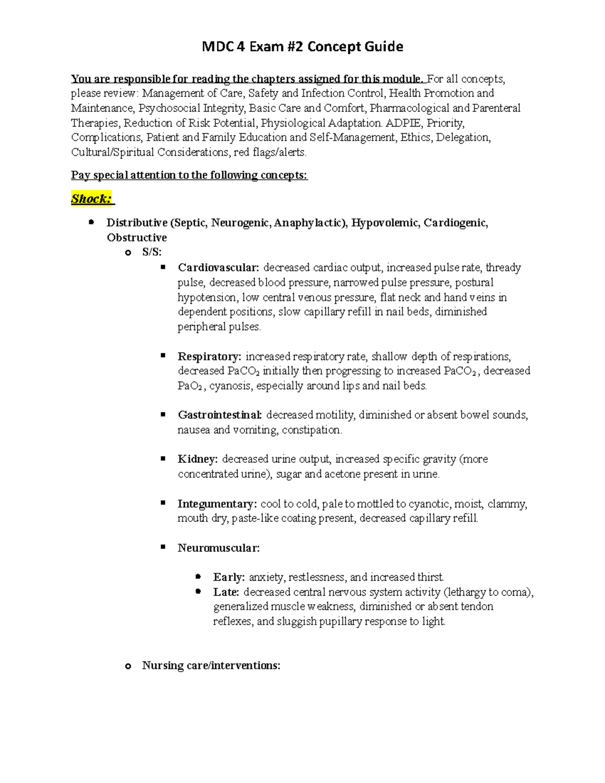 Concept guide MDC 4 Exam #2 - You are responsible for reading the ...