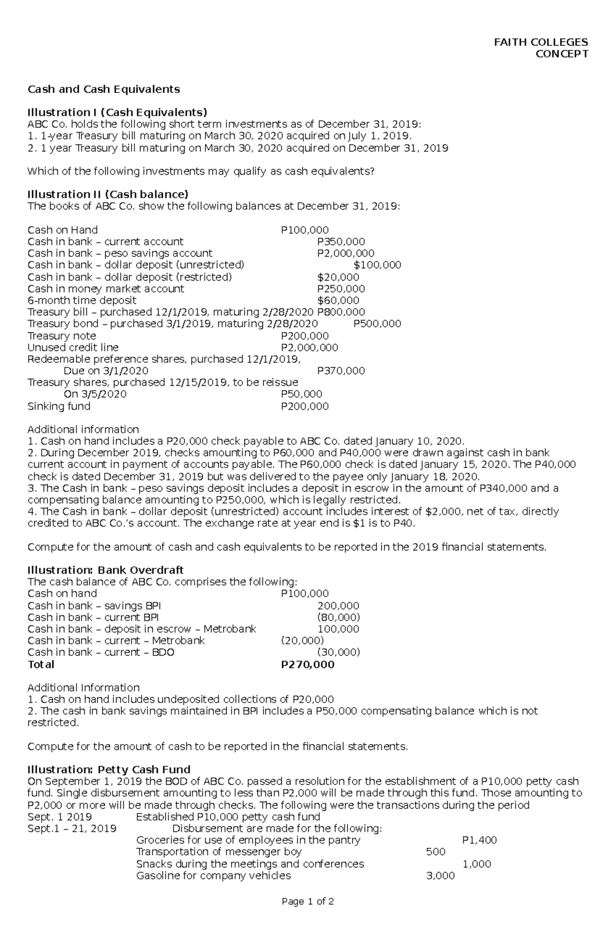 Illustration of Cash and Cash Equivalents - FAITH COLLEGES CONCEPT Cash ...