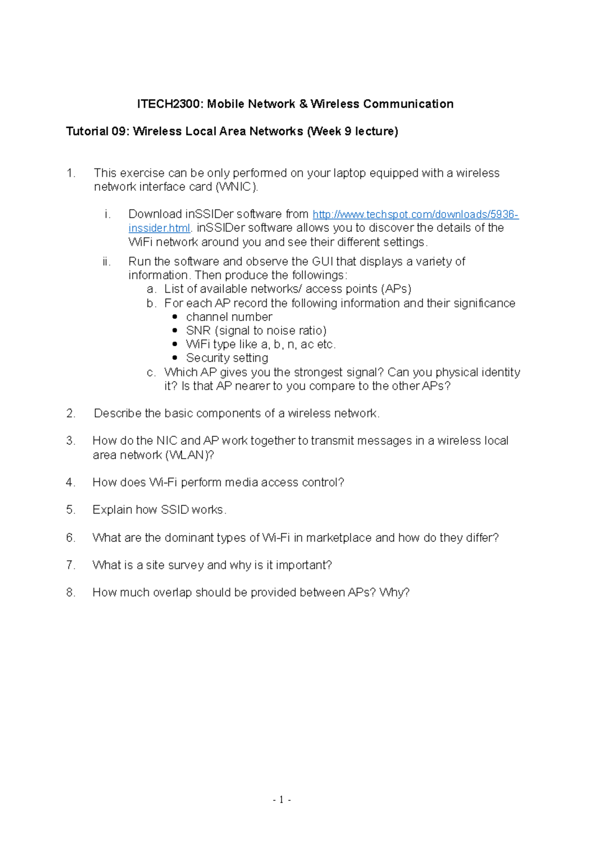 ITECH2300 Tutorial 09 - ITECH2300 - Fed Uni - Studocu