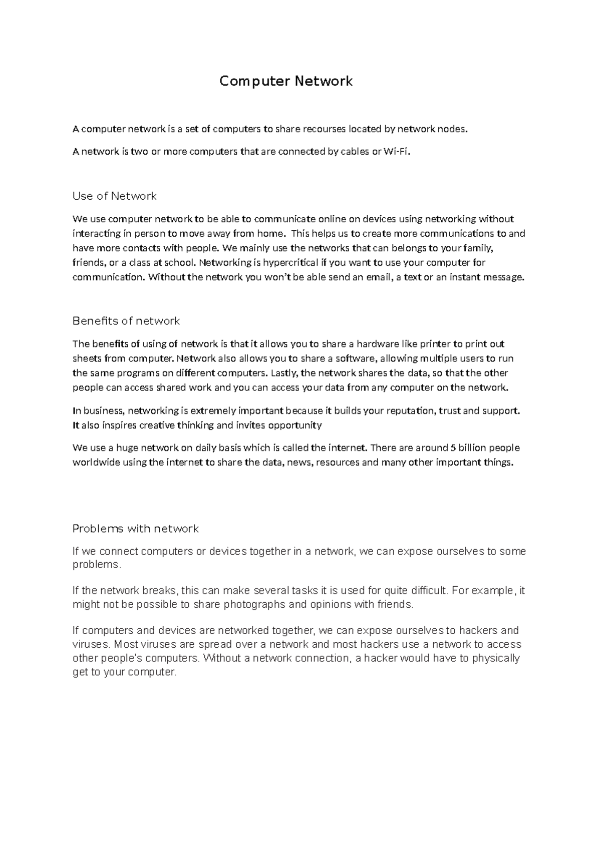 Essay of Network - Copy - fOR REVISION - Computer Network A computer ...