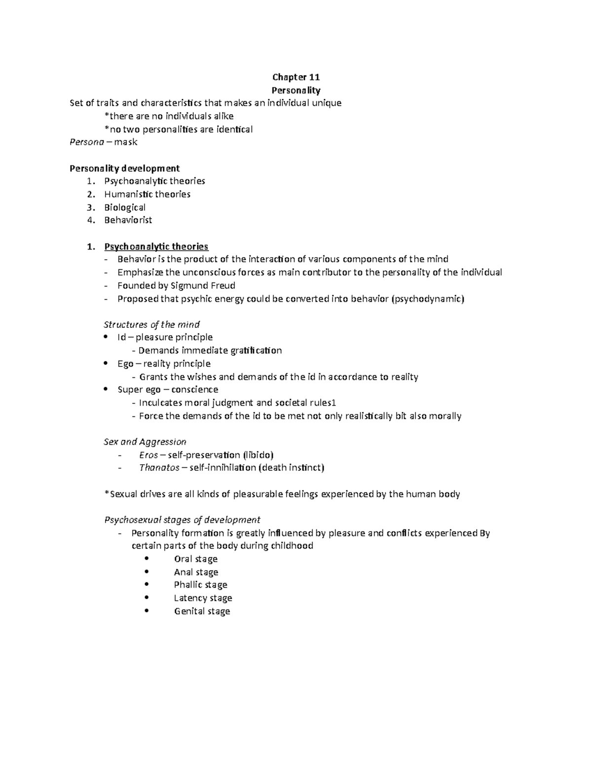 Personality & Adjustments - Chapter 11 Personality Set of traits and ...