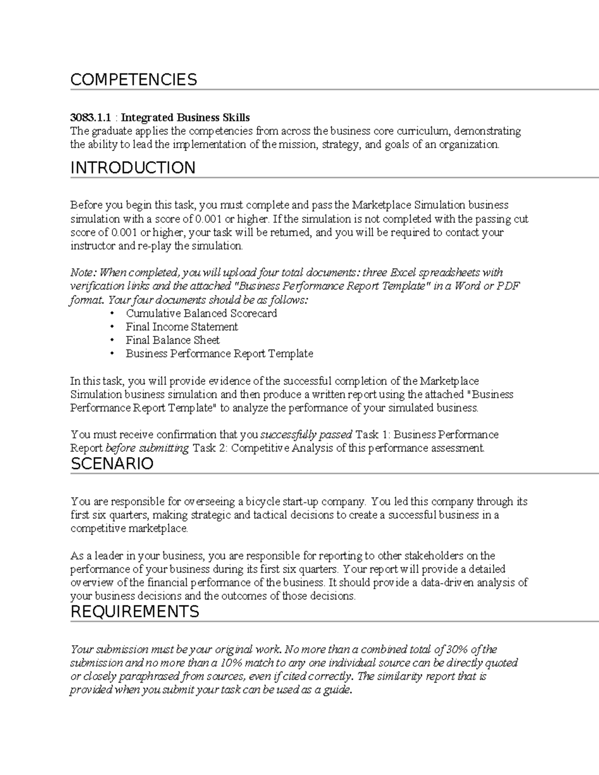 Task 1 requirements - COMPETENCIES 3083.1 : Integrated Business Skills ...