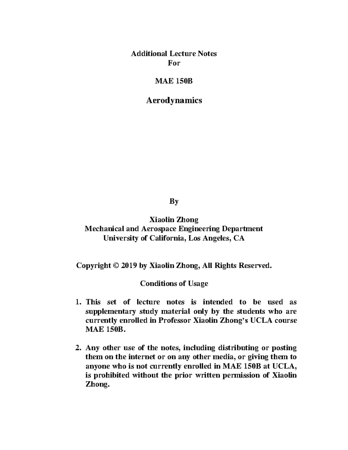 Zhong Last lecture notes - Additional Lecture Notes For MAE 150B ...