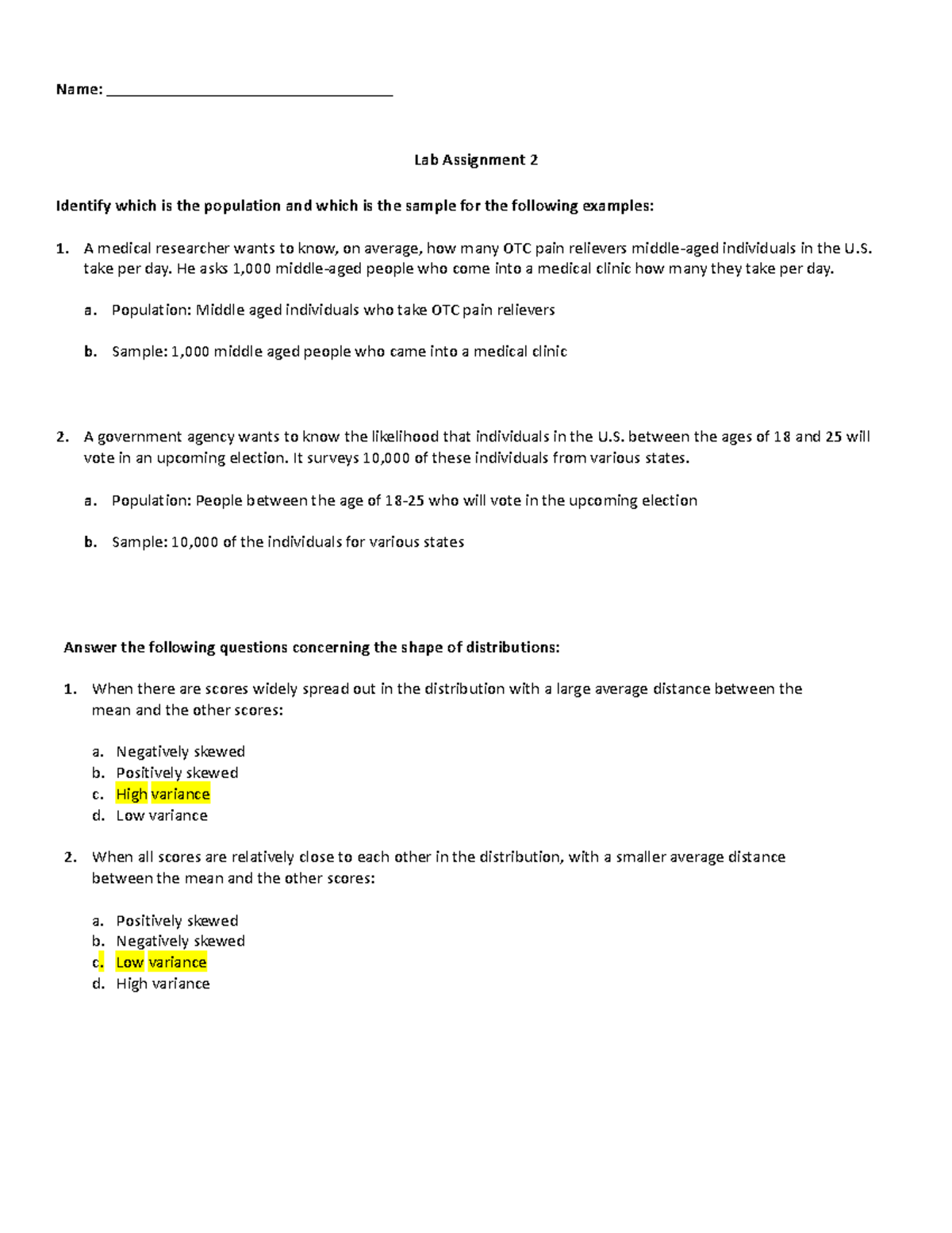 Lab 2 Assignment - Name: Lab Assignment 2 Identify which is the ...
