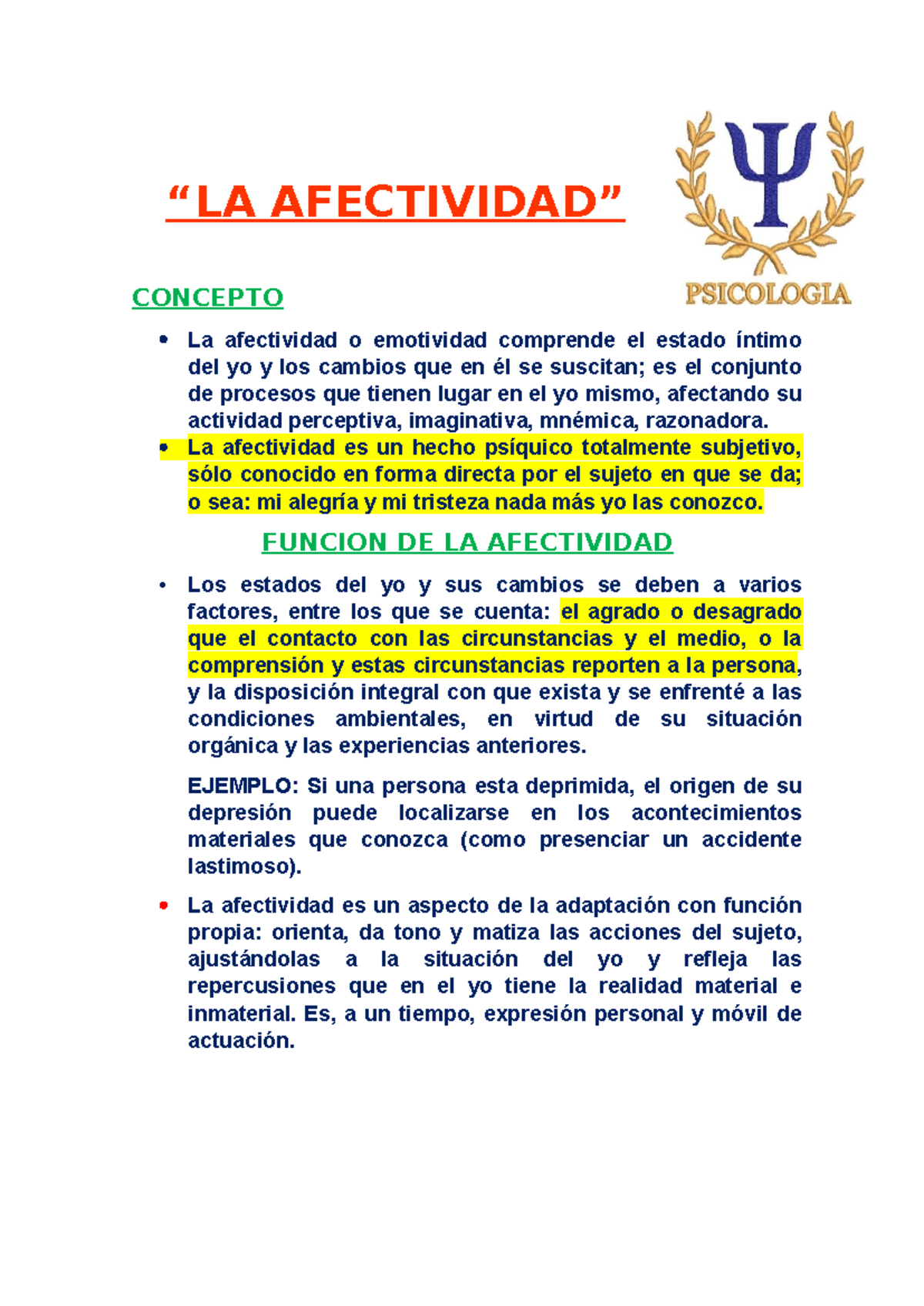 LA Afectividad - “LA AFECTIVIDAD” CONCEPTO La afectividad o emotividad ...