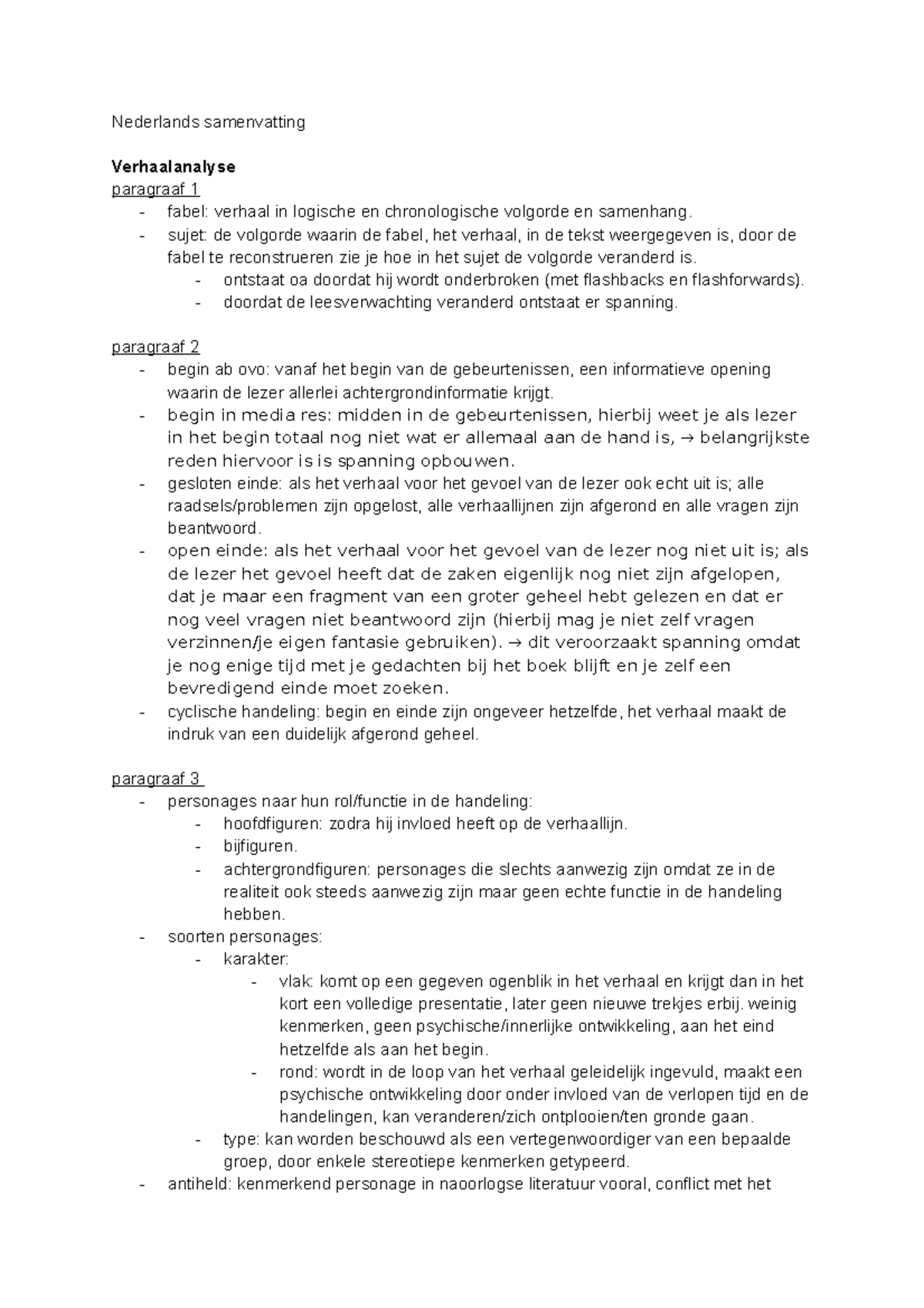 Nederlands - samenvatting verhaalanalyse - Nederlands samenvatting ...
