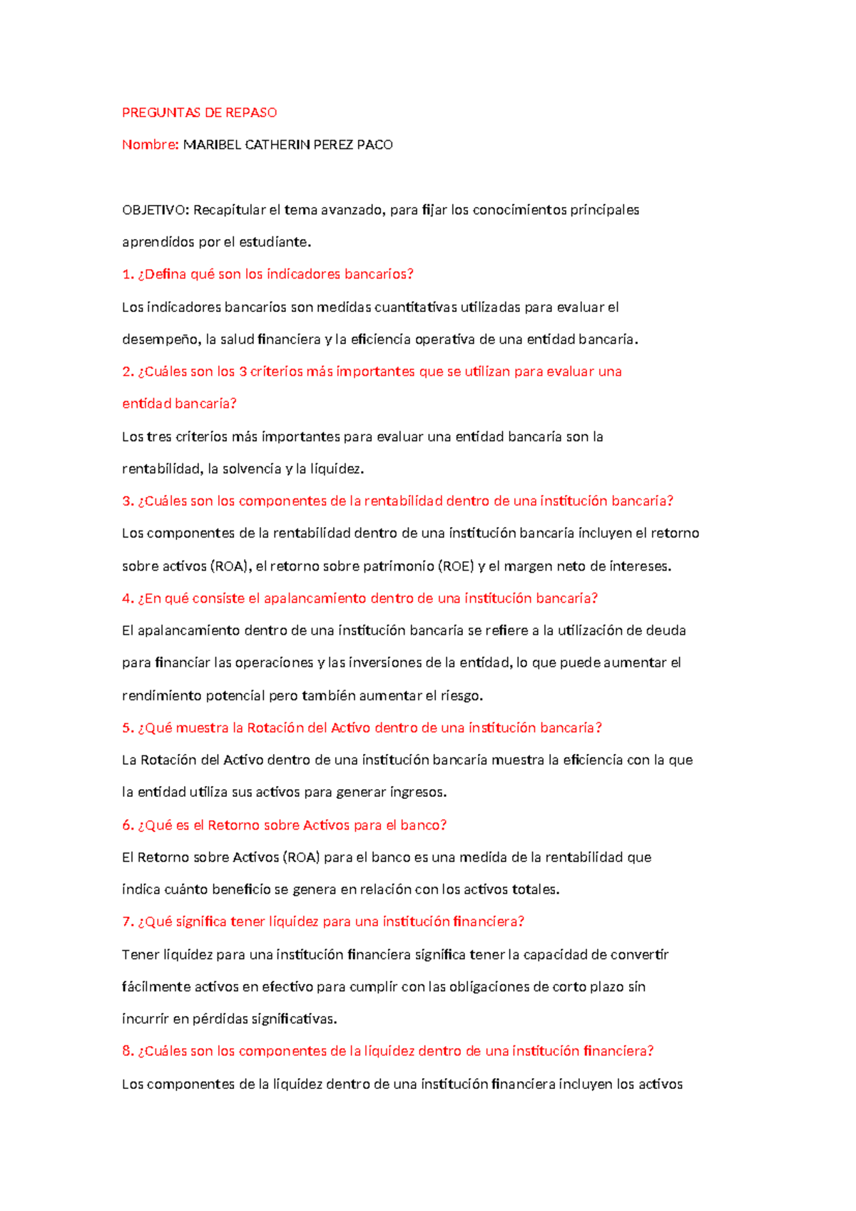 Preguntas DE Repaso - PREGUNTAS DE REPASO Nombre: MARIBEL CATHERIN ...