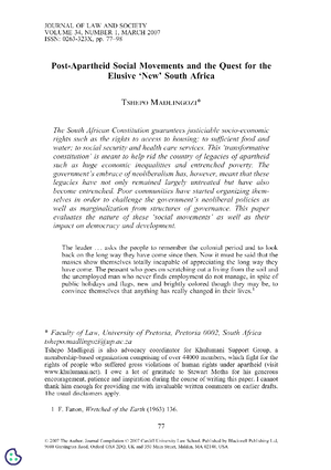 The Rise and Fall of Abahlali base Mjondolo a South African Social ...