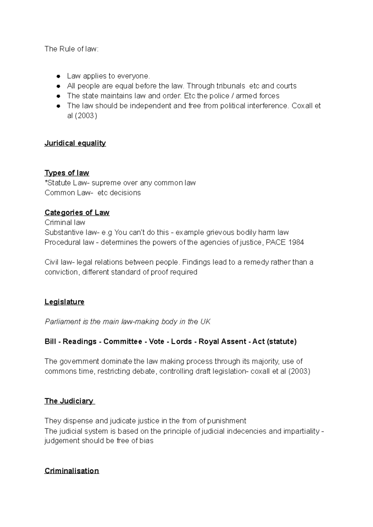 The Rule of law - The Rule of law: Law applies to everyone. All people ...