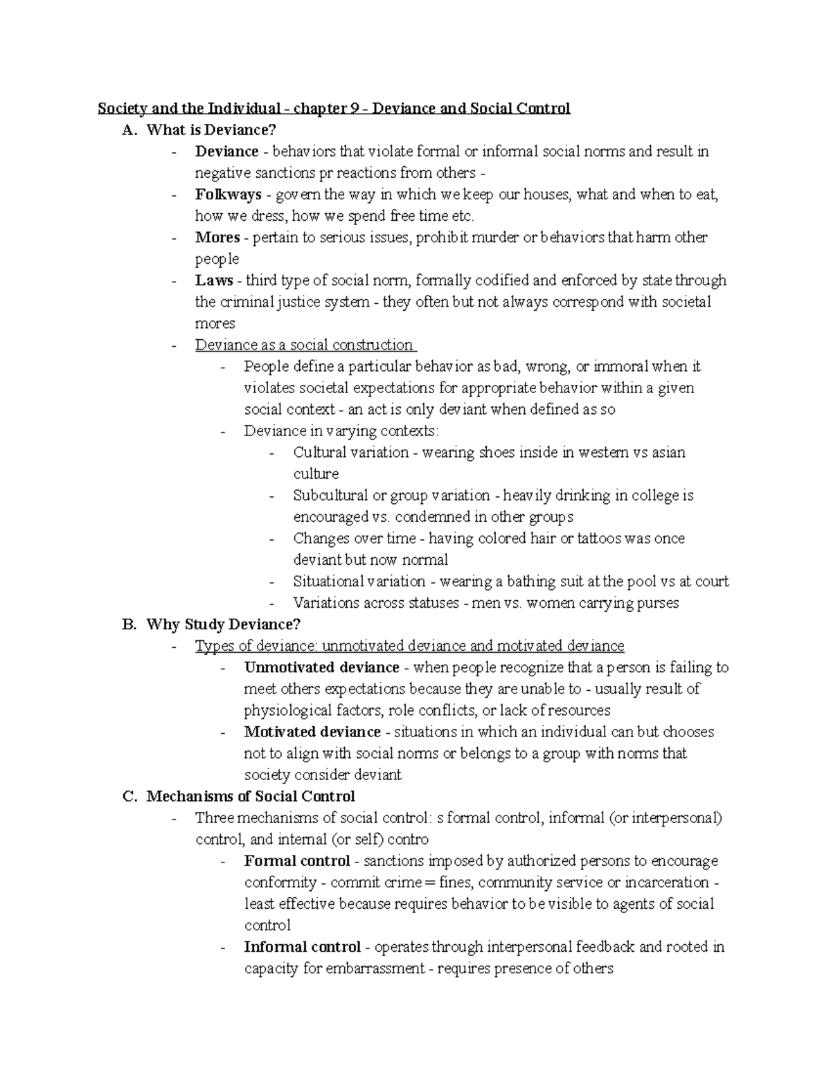 Society and the Individual - chapter 9 - Deviance and Social Control ...