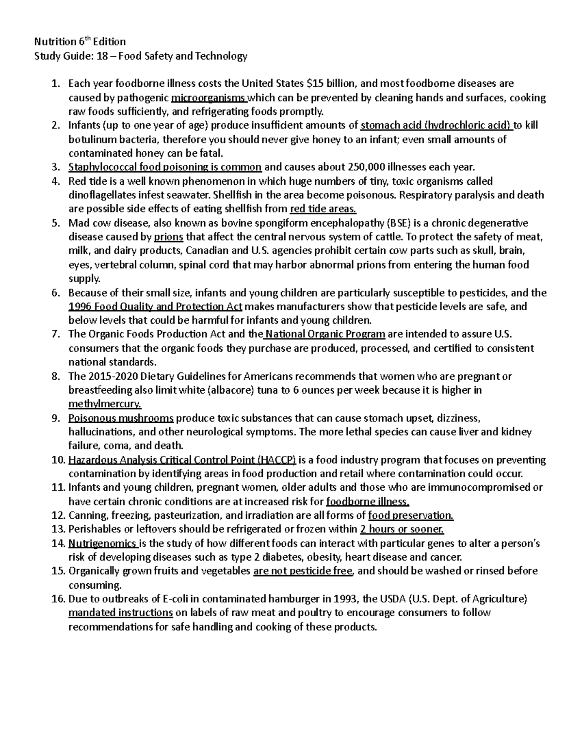18 - Food Safety and Technology (6th Ed) - Nutrition 6th Edition Study ...