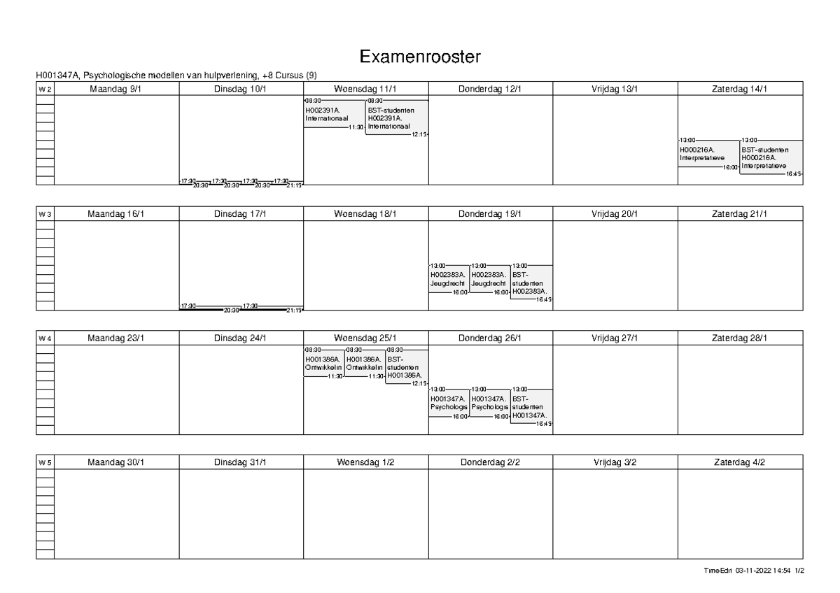 Examenrooster B3 S1 - gemaakte opdracht van examens - Examenrooster ...