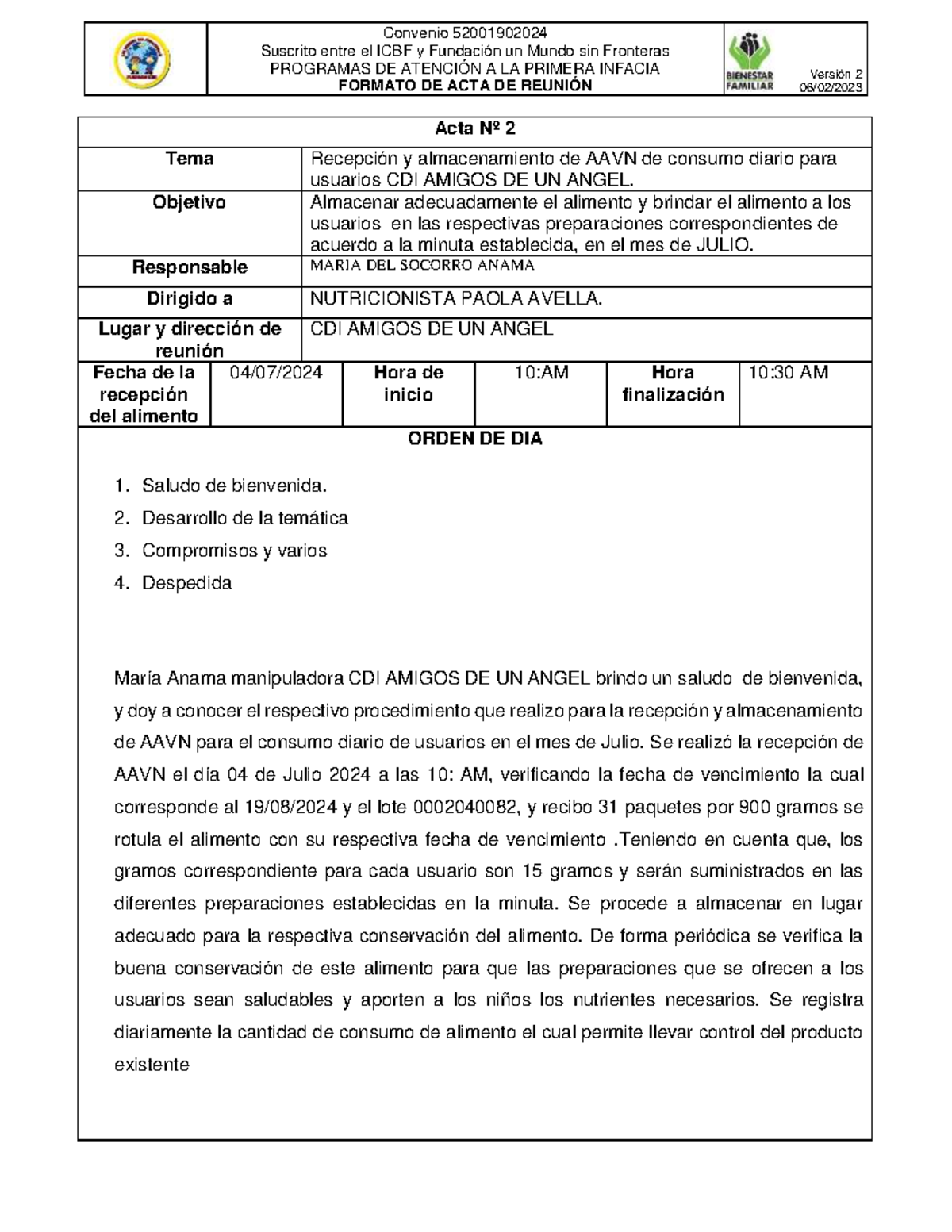 ACTA DE Consumo DE AAVN CDI Amigos DE UN AGEL - Convenio 5200 1902024 ...