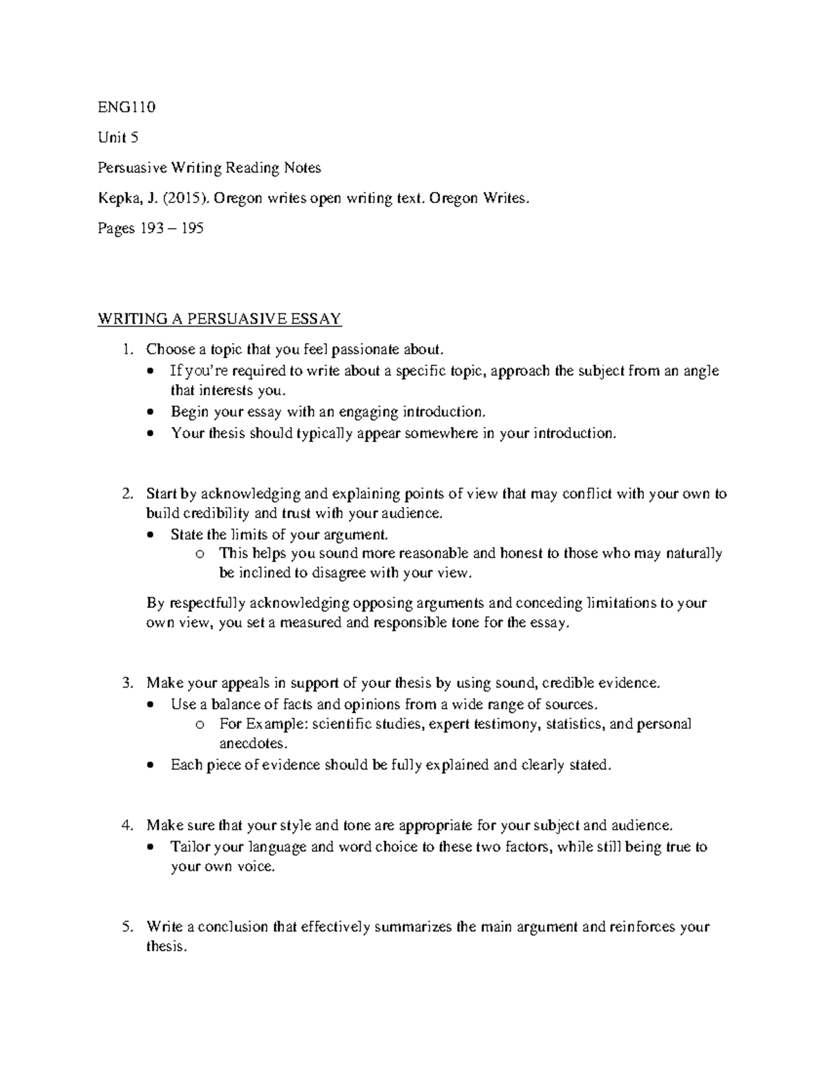 ENG110 Unit 5 Persuasive Reading Notes Pages 193-195 - ENG Unit 5 ...