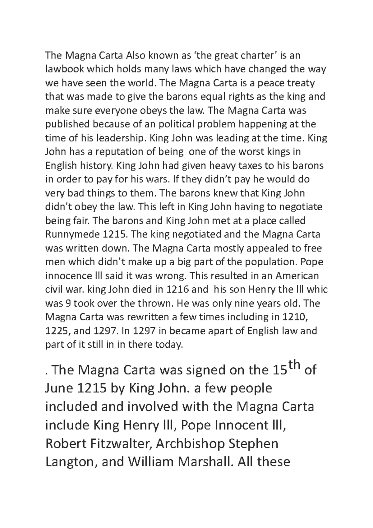 New version of Magna Carta - The Magna Carta Also known as ‘the great ...