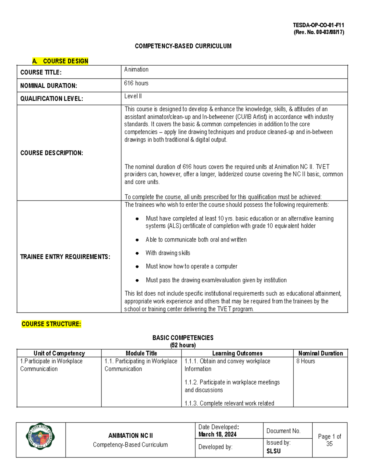 CBC of Btled- Ictii - NONE - (Rev. No. 00-03/08/17) COMPETENCY-BASED ...