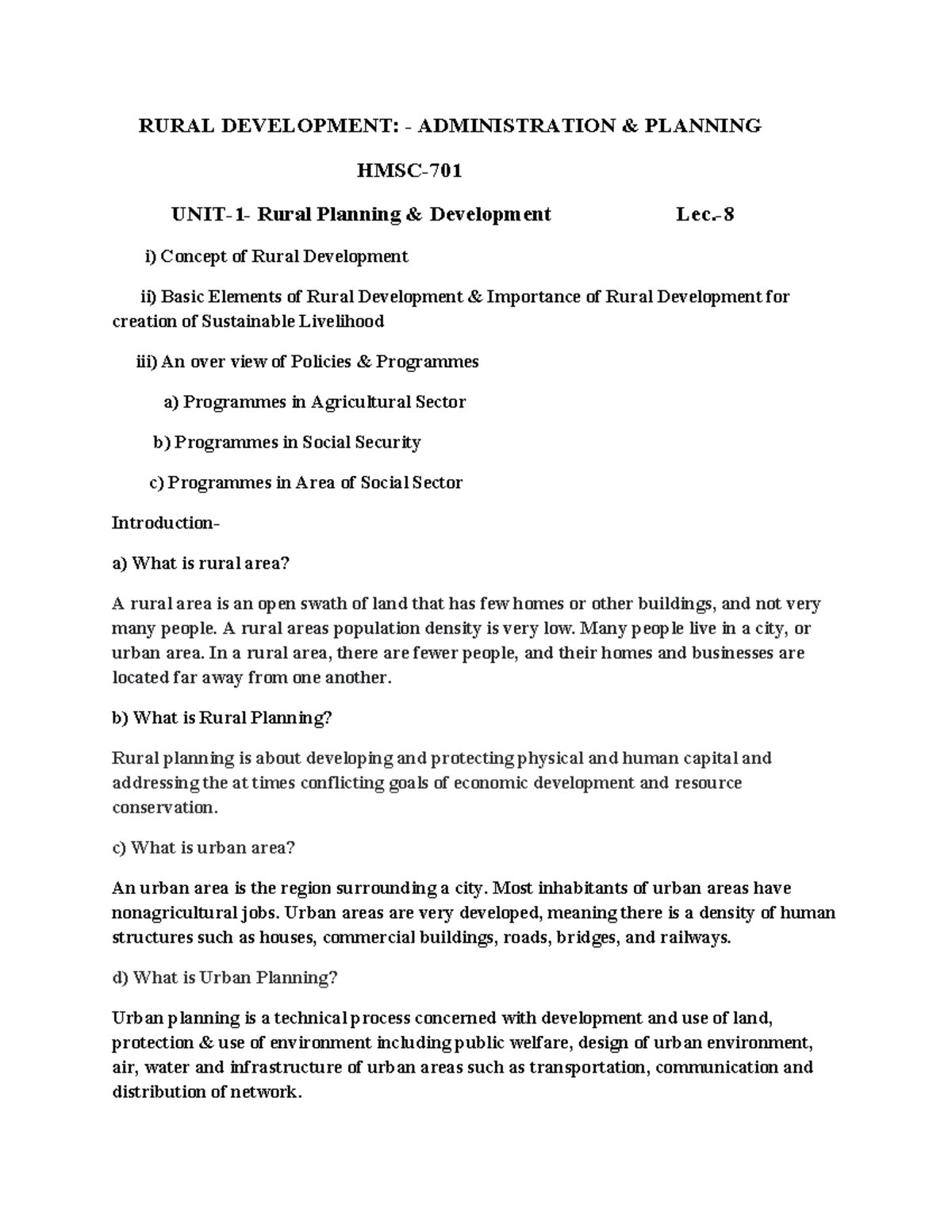 Rural Development - RURAL DEVELOPMENT: - ADMINISTRATION & PLANNING HMSC ...