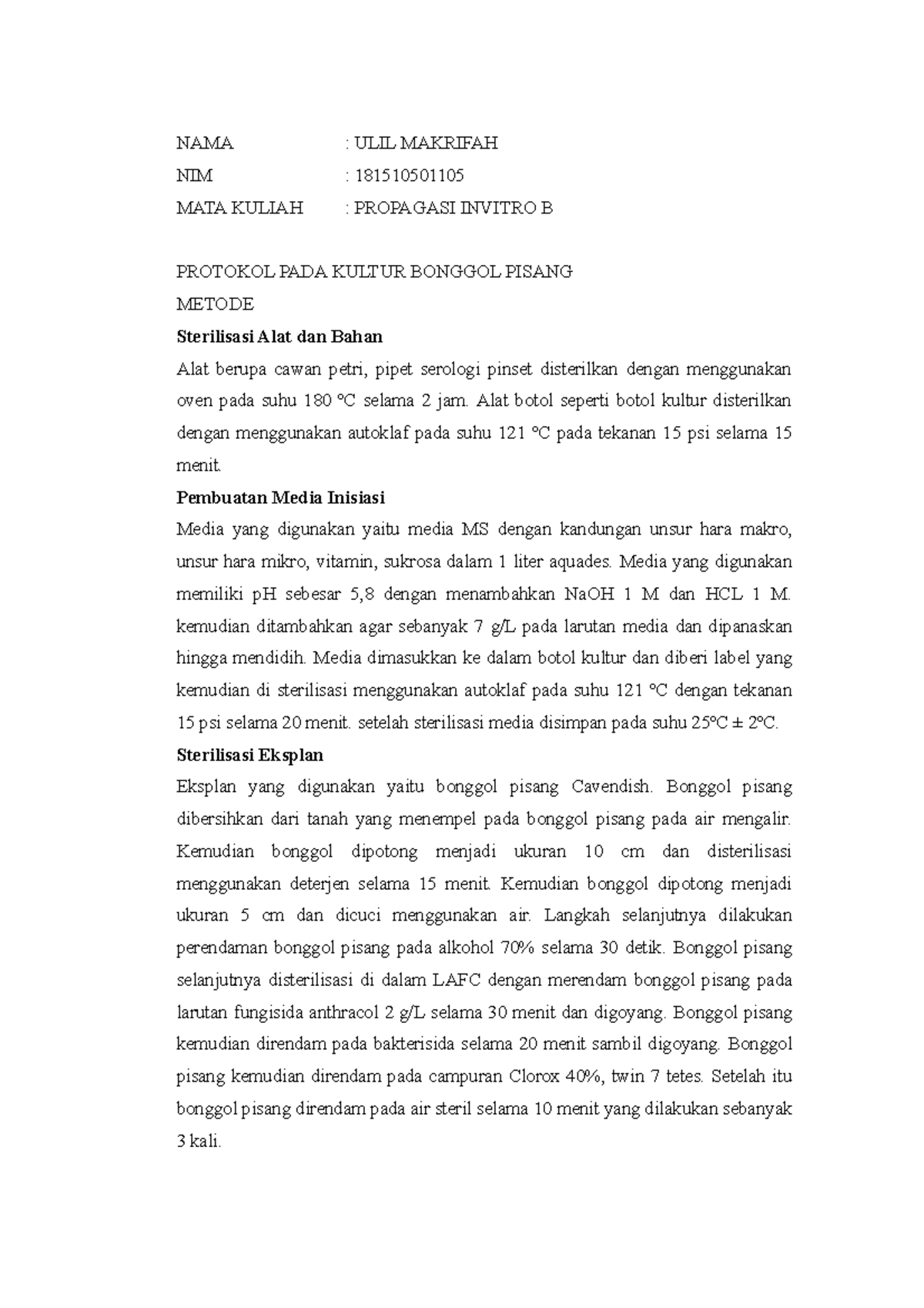 ULIL Makrifah 181510501105 Tugas Propagasi Invitro Protokol Kultur ...
