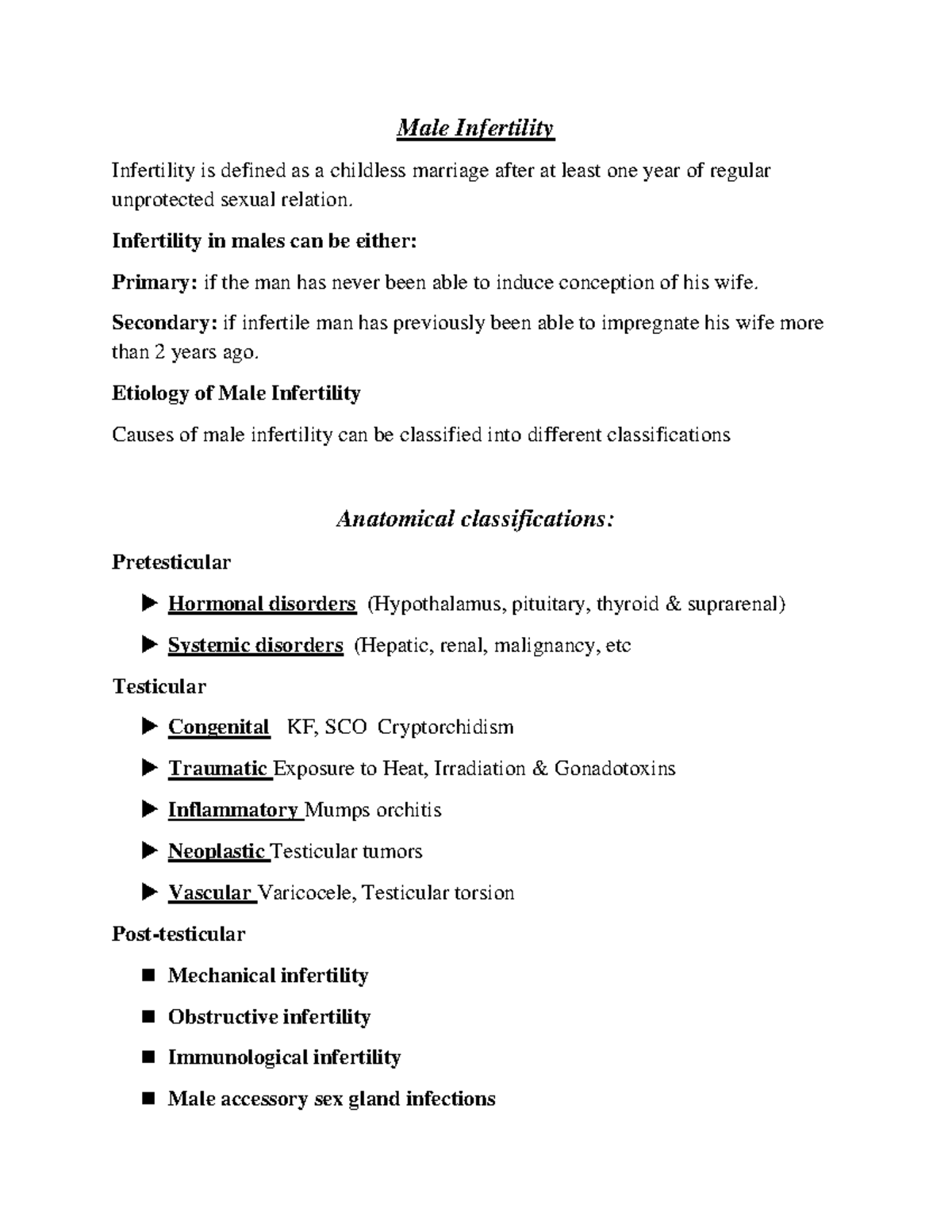 MTI Notes Infertility - Nursing - Male Infertility Infertility is ...