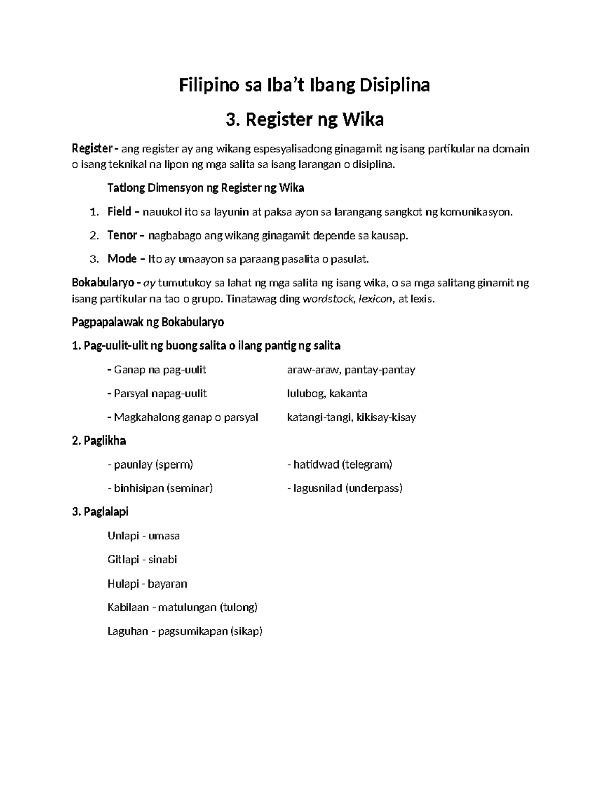 3. Register ng Wika - FILDIS - Filipino sa Iba’t Ibang Disiplina 3 ...