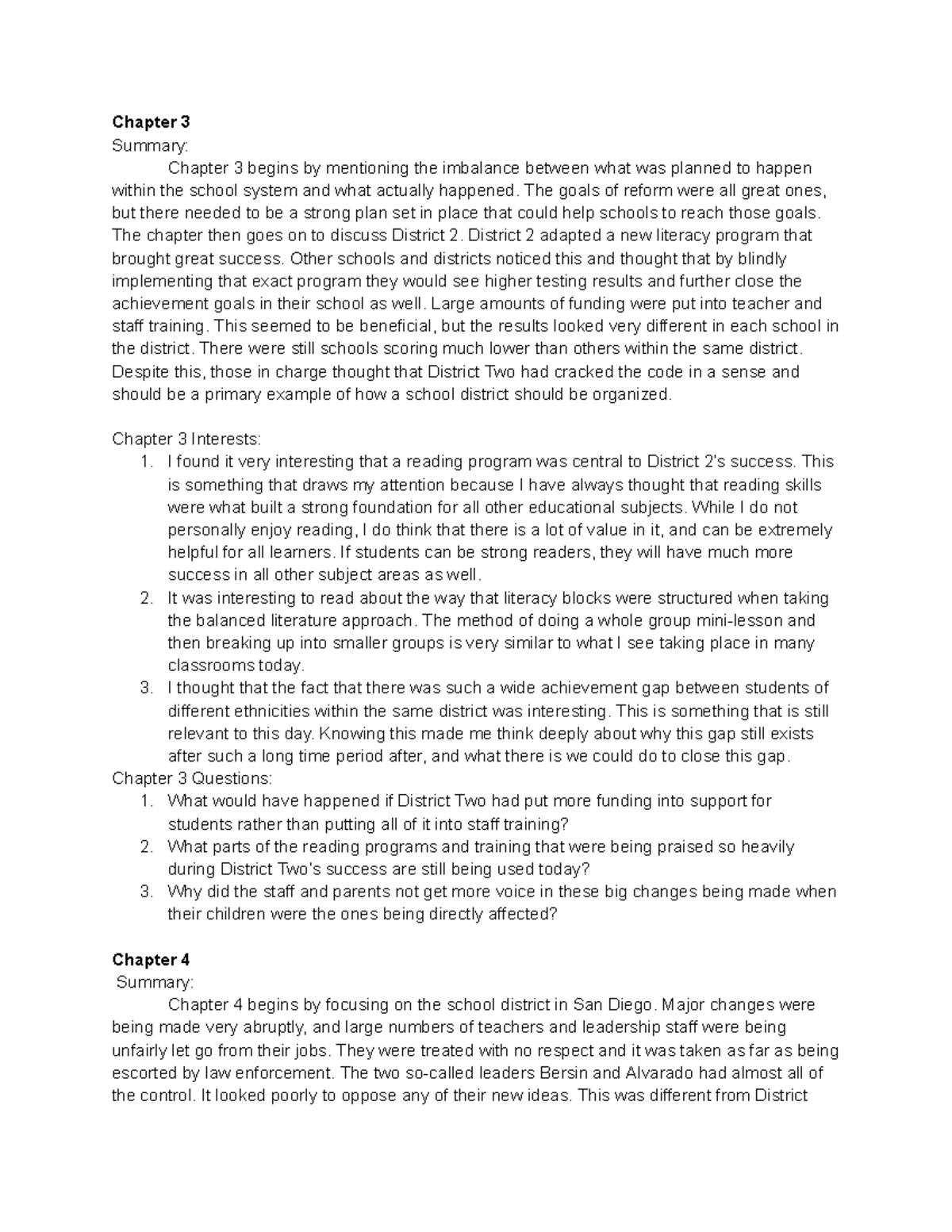 Ravitch 3 and 4 - Chapter 3 Summary: Chapter 3 begins by mentioning the ...