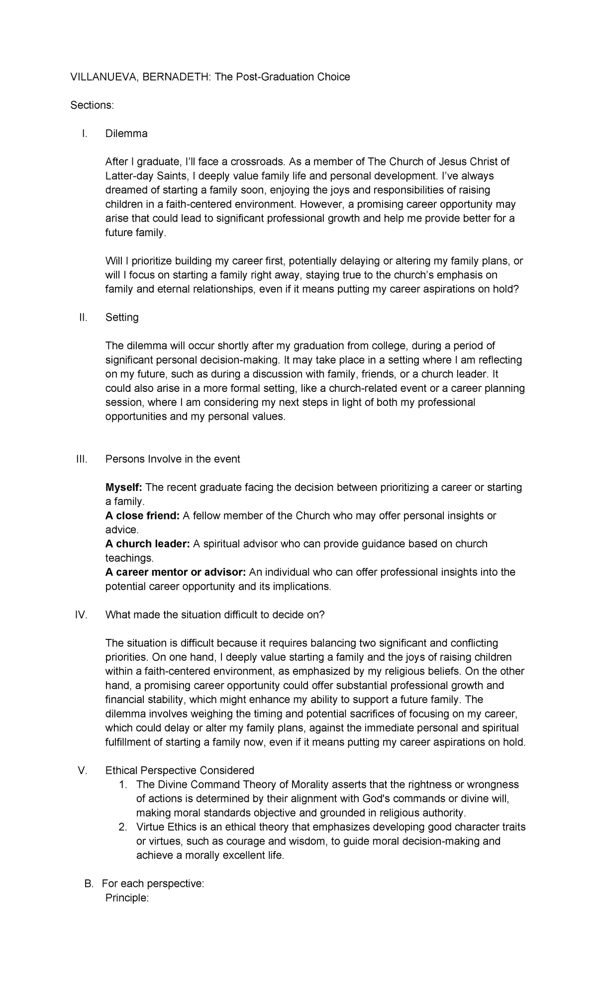 Ethical Perspectives - VILLANUEVA, BERNADETH: The Post-Graduation ...