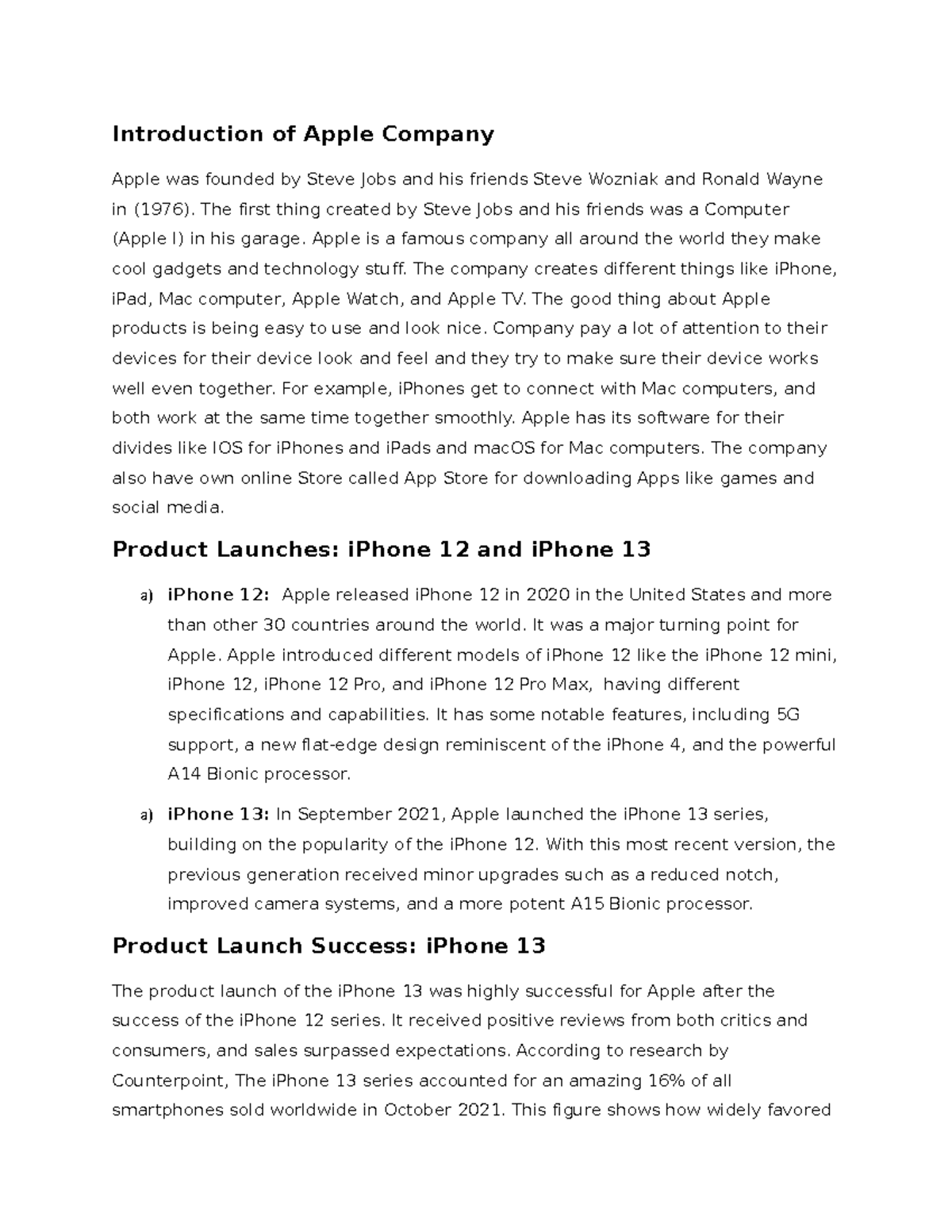 Apple revised new doc - none - Introduction of Apple Company Apple was ...