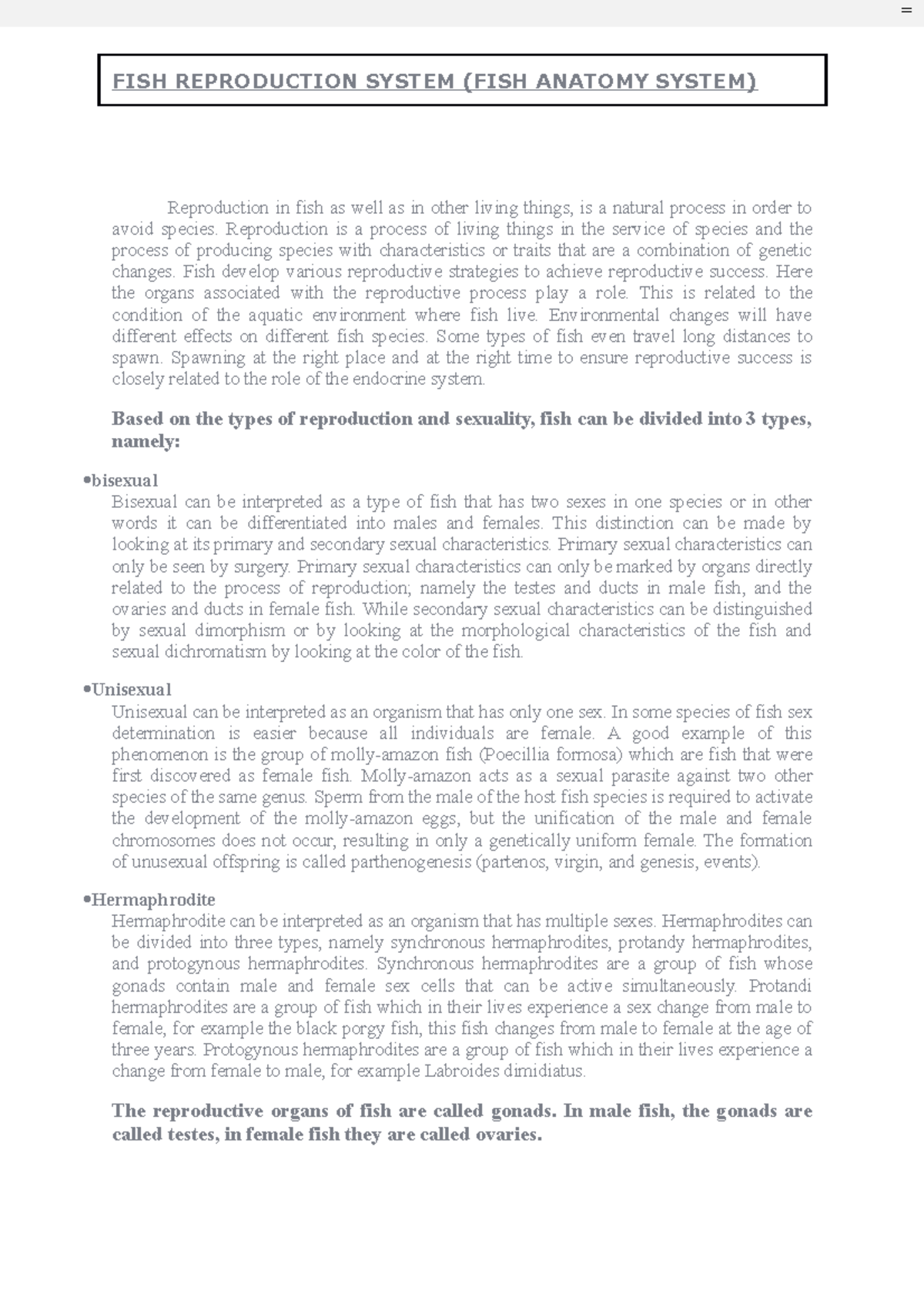FISH Reproduction System (FISH Anatomy System) - FISH REPRODUCTION ...