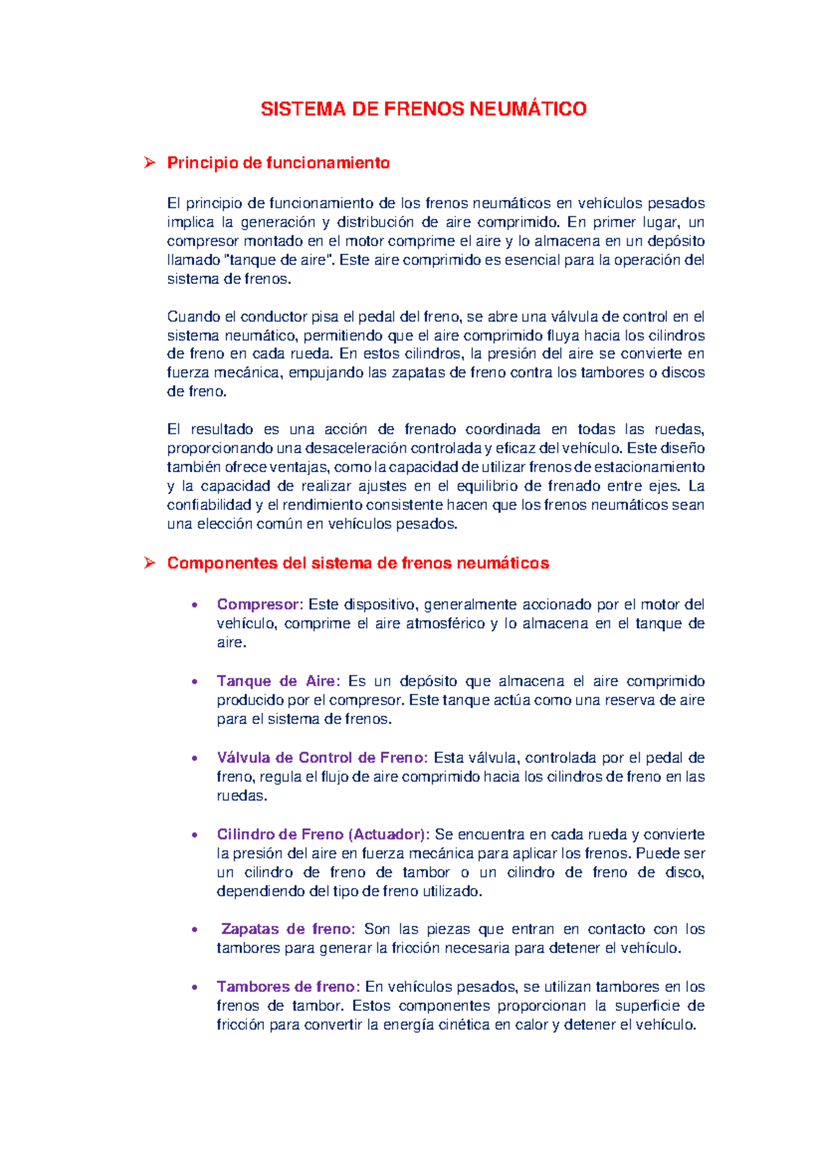 Sistema DE Frenos Neumáticos - SISTEMA DE FRENOS NEUMÁTICO Principio de ...