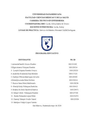Planes DE ATENCION - UNIVERSIDAD PANAMERICANA FACULTAD DE CIENCIA DE LA ...