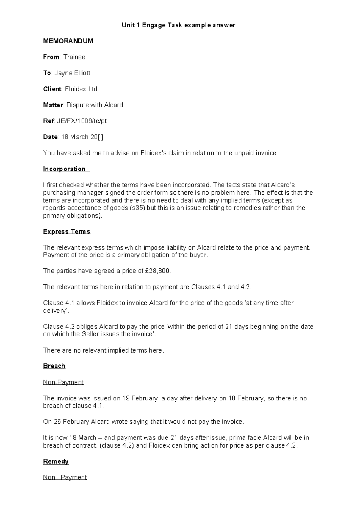 CML U1 Engage Task example answer - Unit 1 Engage Task example answer ...