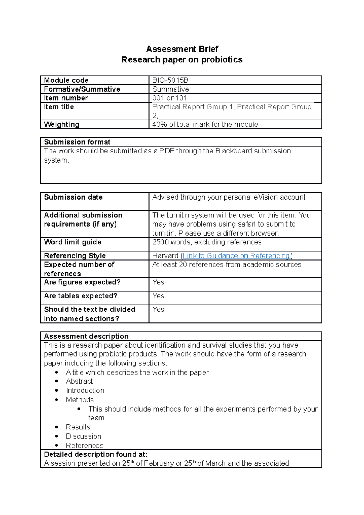 Assessment Brief for Microbiology paper - Assessment Brief Research ...