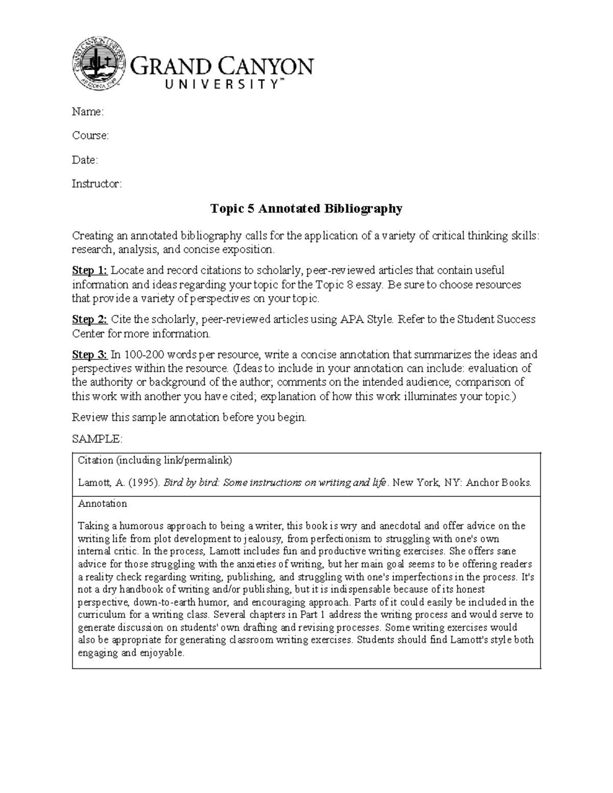 UNV-303-RS-T5-Annotated Bibliography - Name: Course: Date: Instructor ...