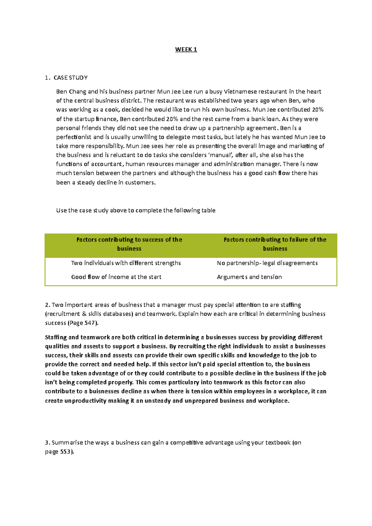 Term 3 Week 1 work-1 - class work - WEEK 1 1. CASE STUDY Ben Chang and ...