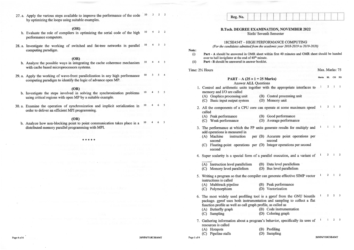 Hpc endsem 3 - 27. a. Apply the various steps available to improve the performance of the code ...