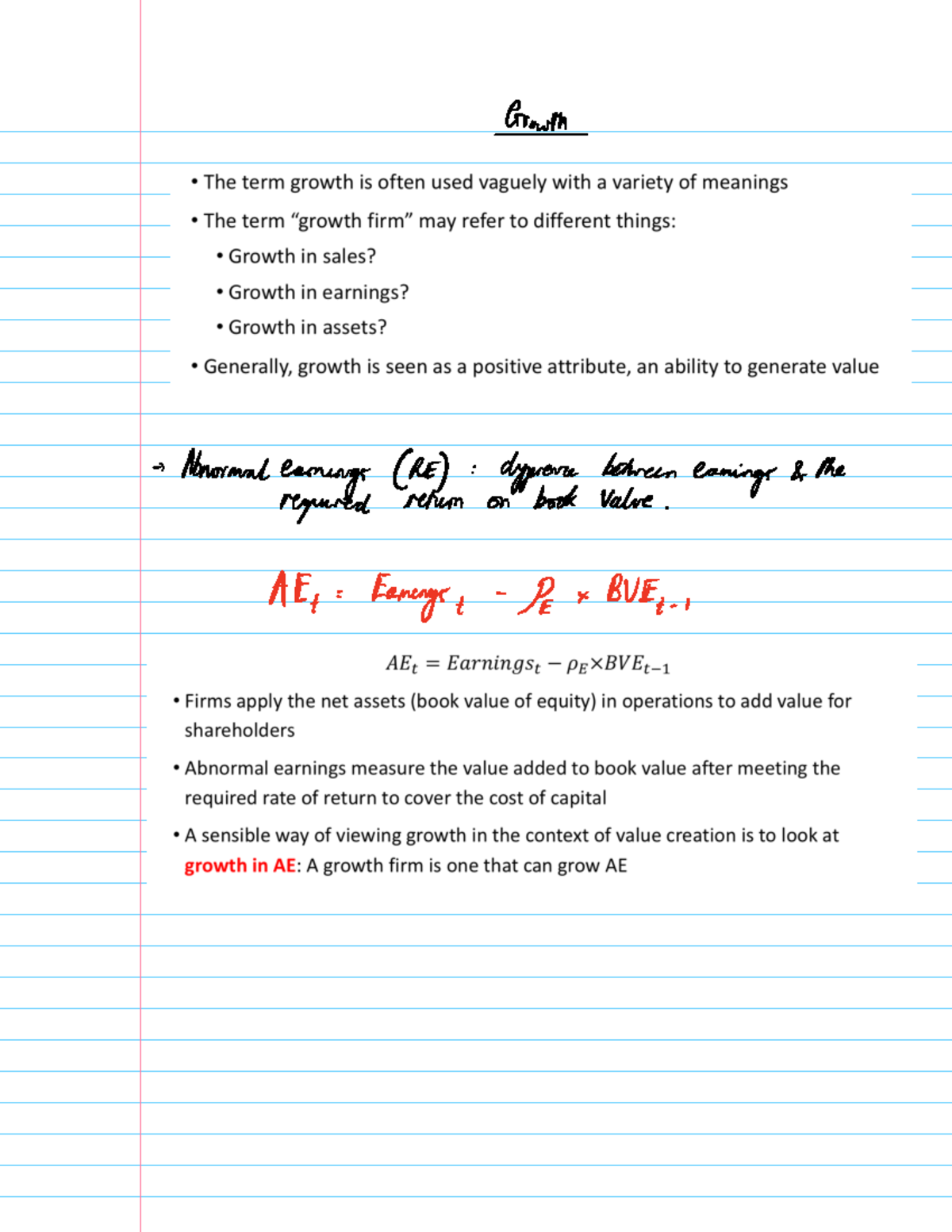 Growth analysis - frfrf - Growth Abnormal earnings RE dyerere between ...