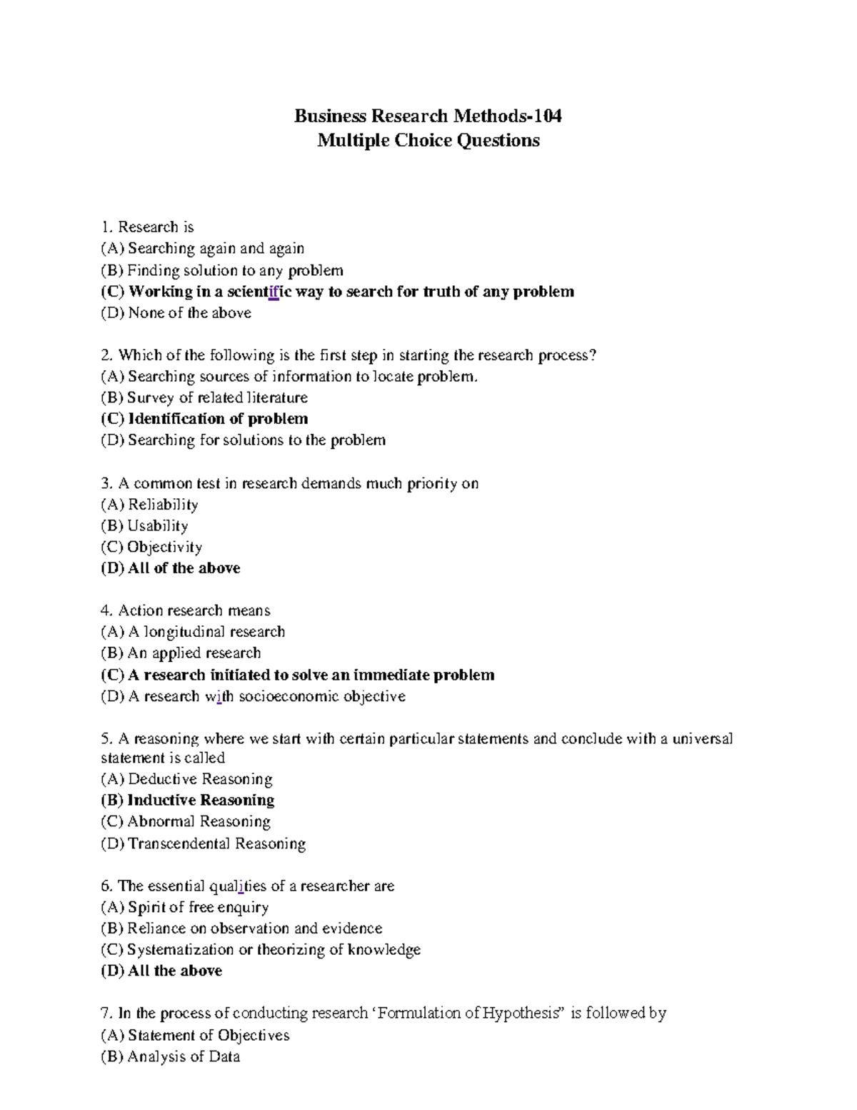 BRM- Business Research Methods MCQ - Business Research Methods ...